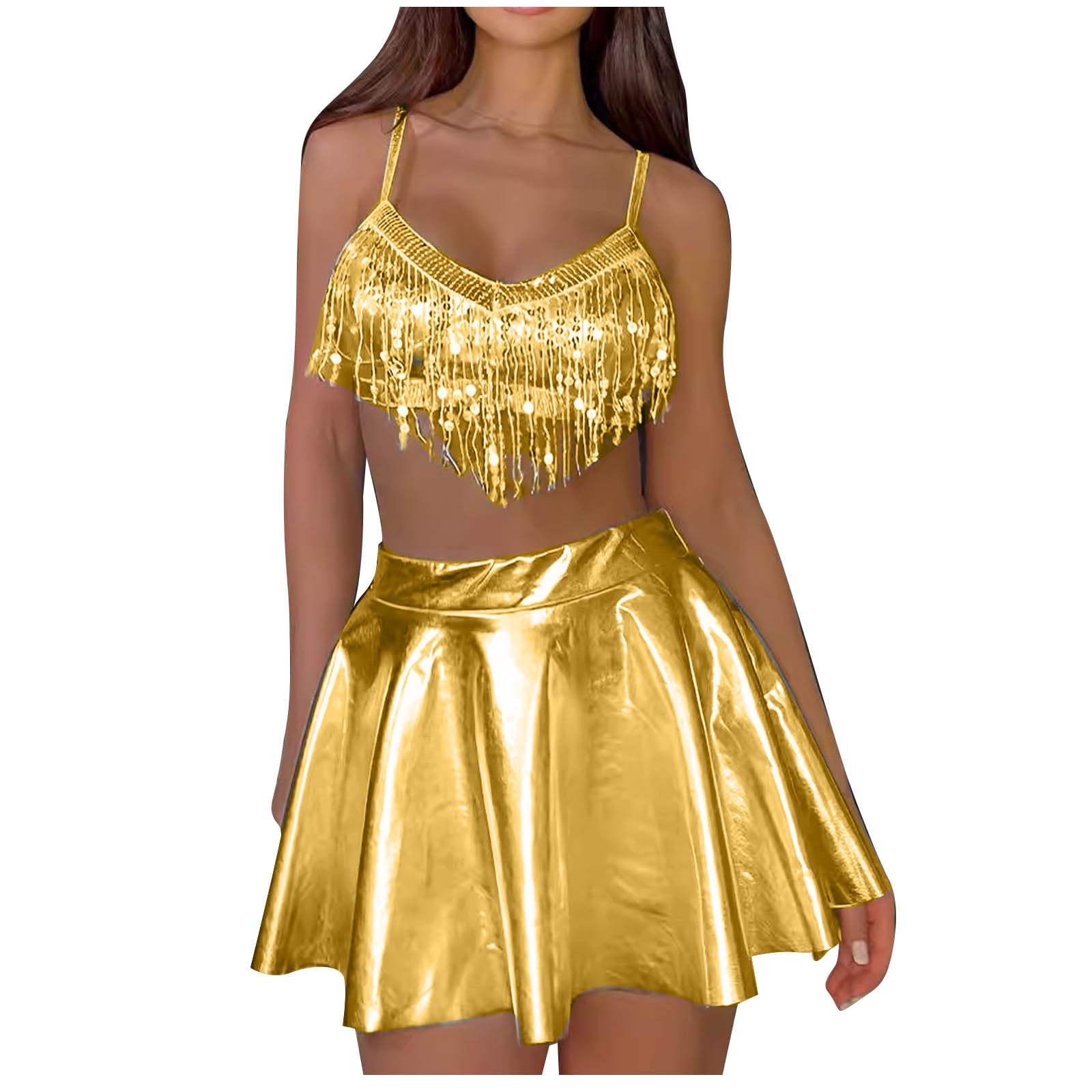 Hvot&aat Women's Split Three Piece Swimsuit Metallic Shiny Sequins ...