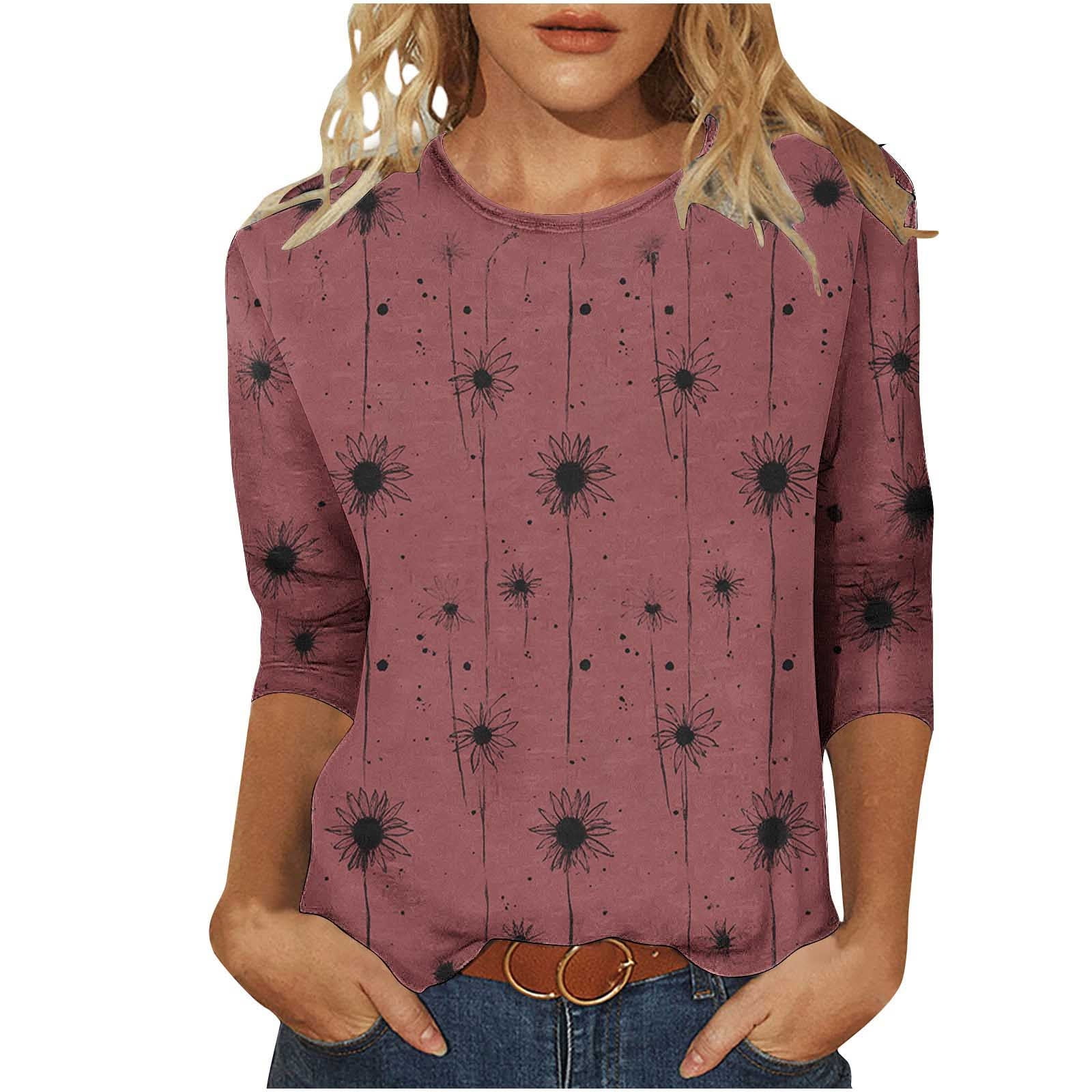 Hvot&aat Women's Spring Summer Flowers Printed T Shirts Crew Neck 3/4 ...