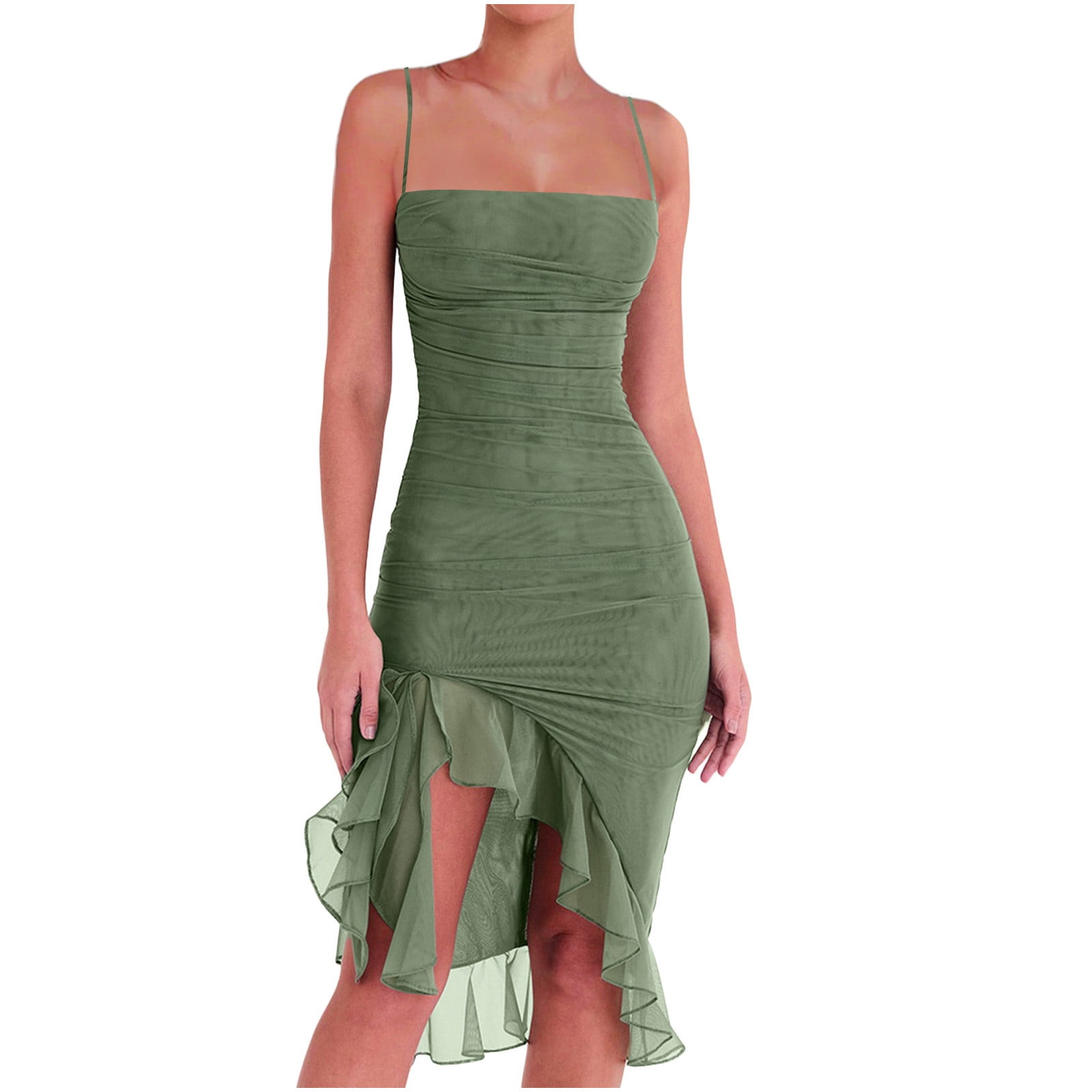 Hvot&aat Women's Strapless Bodycon Midi Dress Sexy Tassel Tulle Ruffle ...