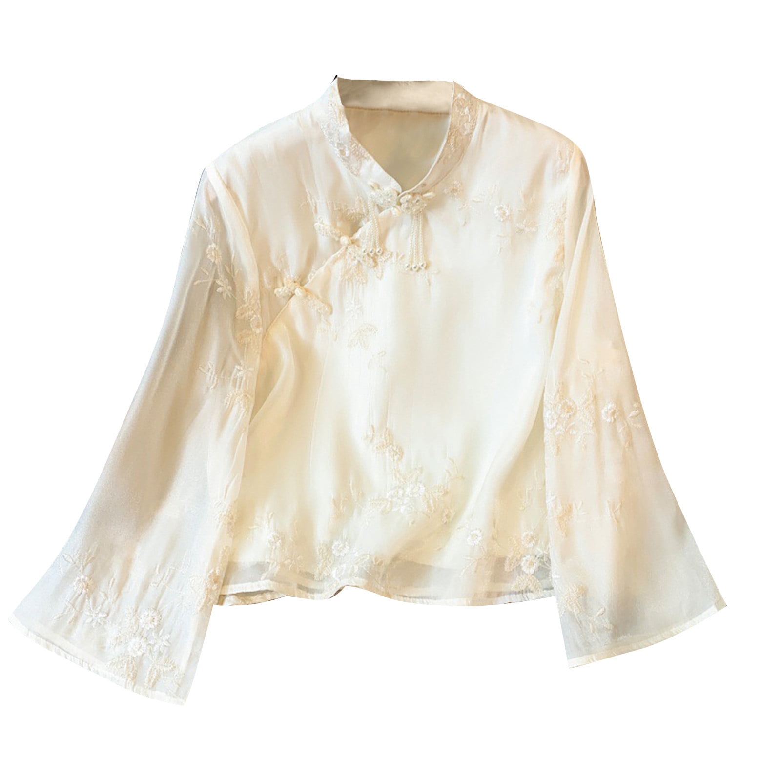 Hvot&aat Women's Traditional Mandarin Collar Blouse 3/4 Sleeves Frog ...