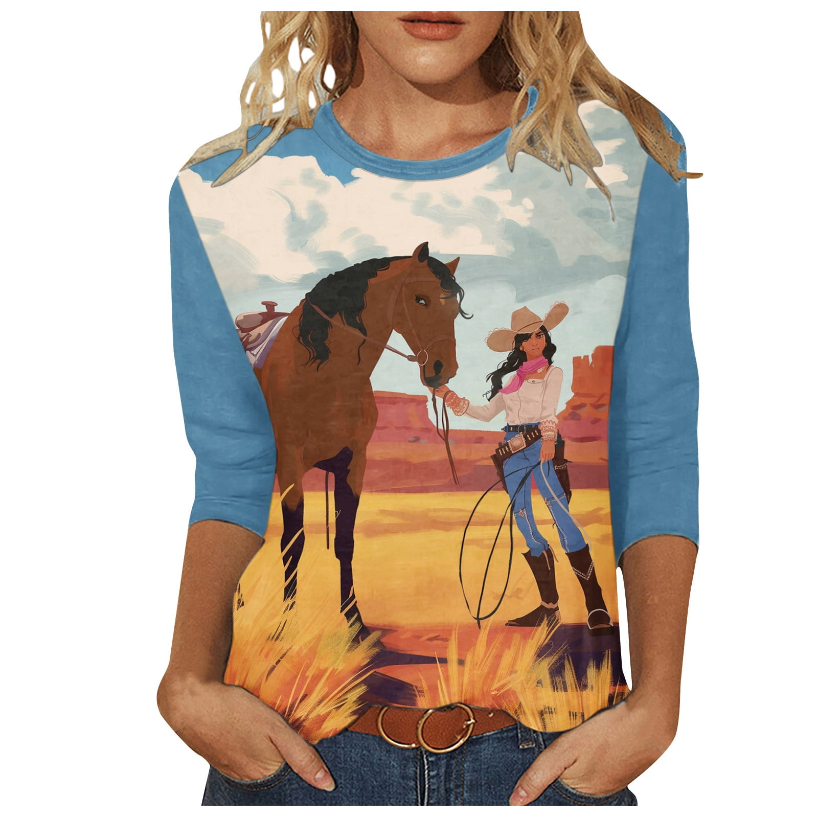 Hvot&aat Women's Vintage Western Cowgirl Horse Print Shirts 2024 Trendy ...