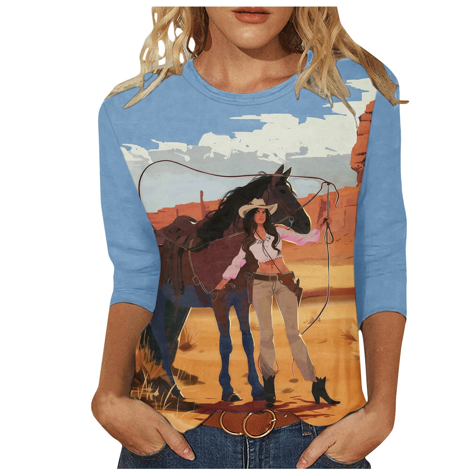 Hvot&aat Women's Vintage Western Cowgirl Horse Print Shirts 2024 Trendy ...