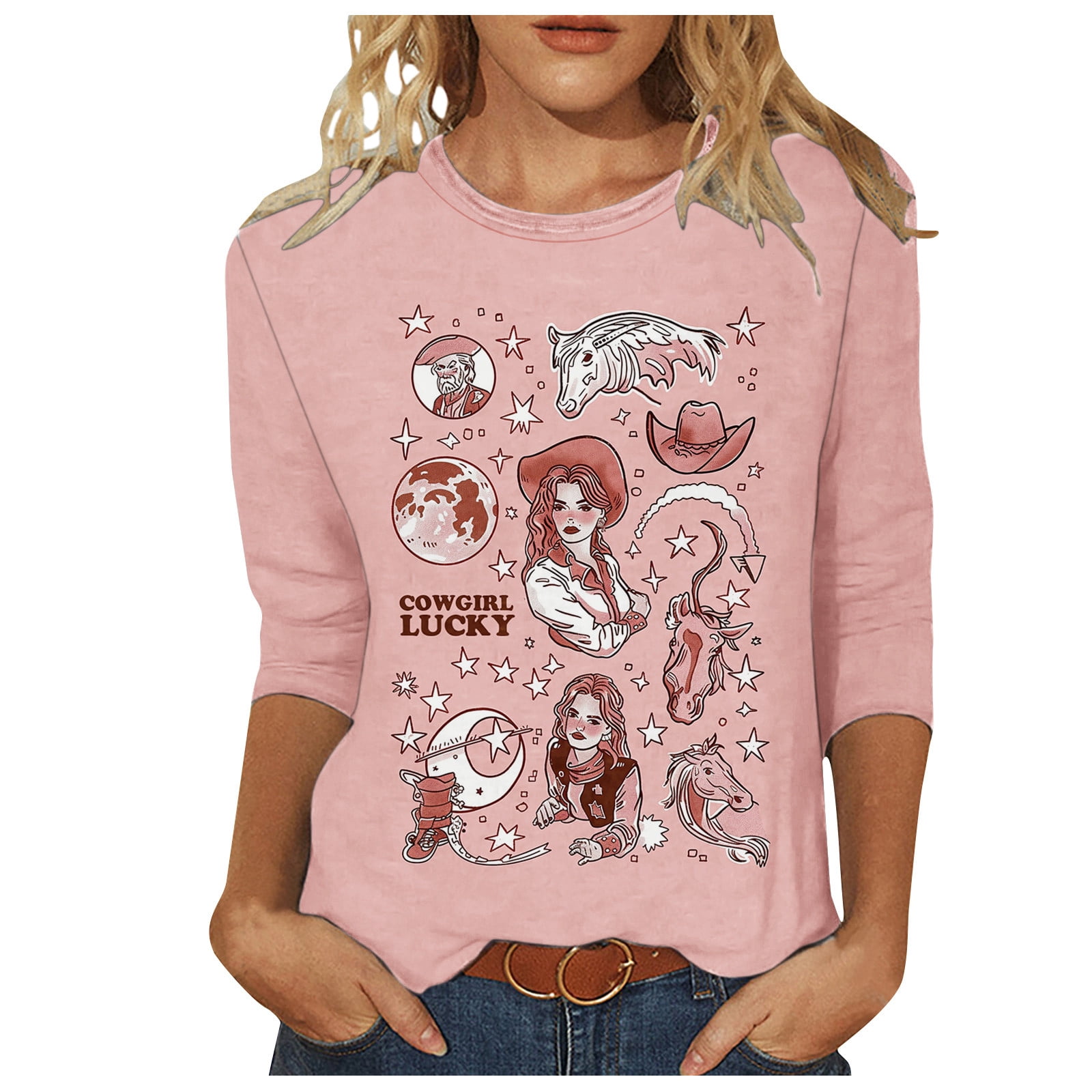 Hvot&aat Women's Vintage Western Cowgirl Horse Print Shirts 2024 Trendy ...
