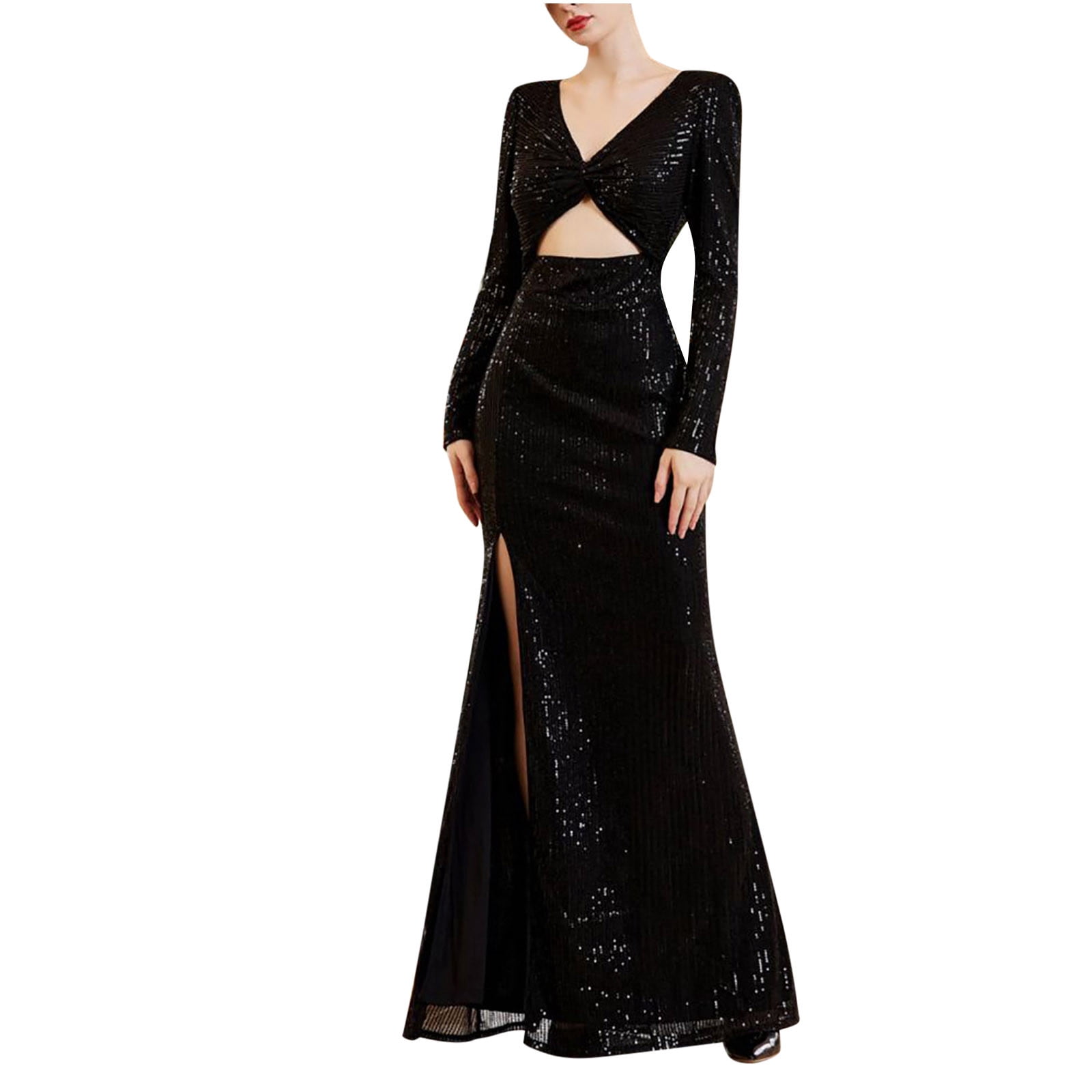 Hvot&aat Womens Sequins Formal Evening Prom Dresses Sexy Cutout Twist ...