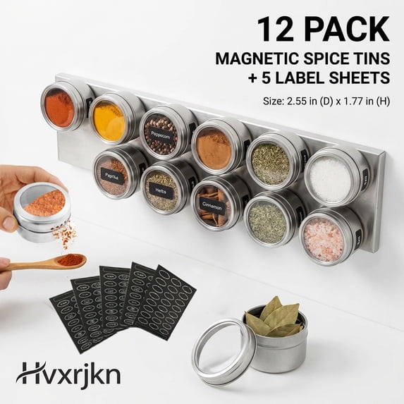 Hvxrjkn 12 Pcs Magnetic Spice Tins 2.55*1.77in Stainless Steel ...
