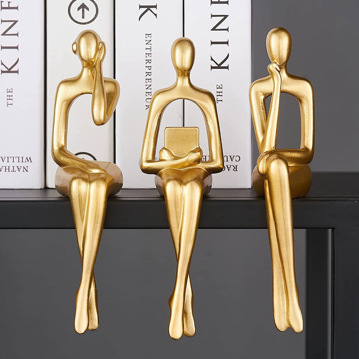 Hvxrjkn Gold Thinker Statue 3Pcs Set, Modern Abstract Art Decor, Resin ...