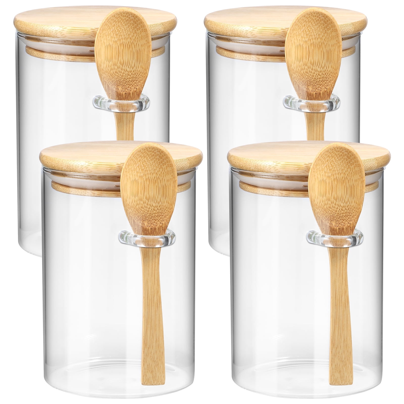 Hvxrjkn 4Pcs Glass Jars with Bamboo Lids and Spoons Clear Glass Storage ...