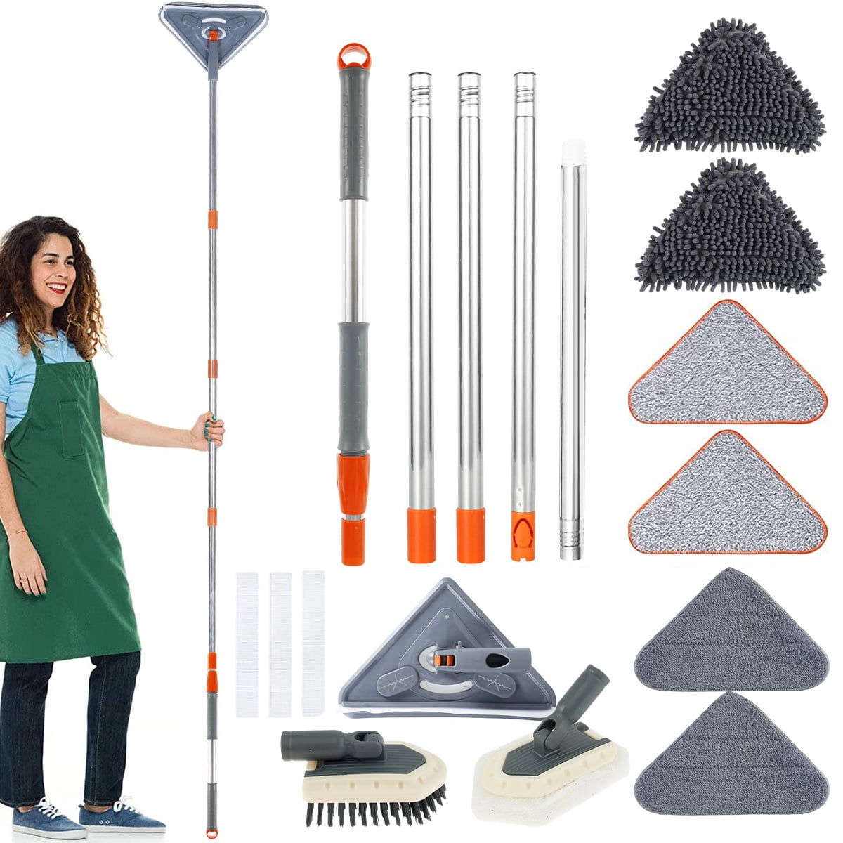 Hvxrjkn Wall Mop Kit with 82 Inch Long Handle, 360° Rotatable Triangle ...