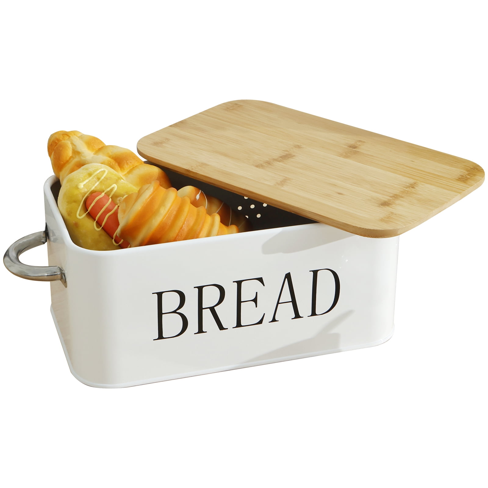 Hvxrjkn Bread Box with Bamboo Cutting Board Lid and Handle Metal Bread ...