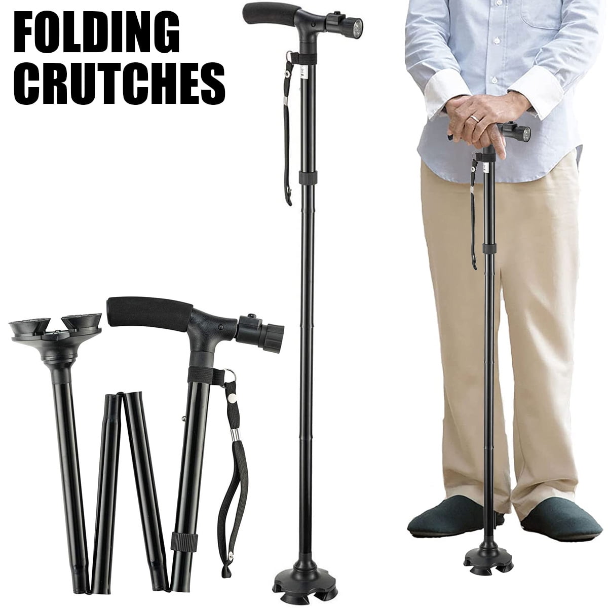 Hvxrjkn Folding Cane with LED Light Anti-Slip Lightweight Disability ...