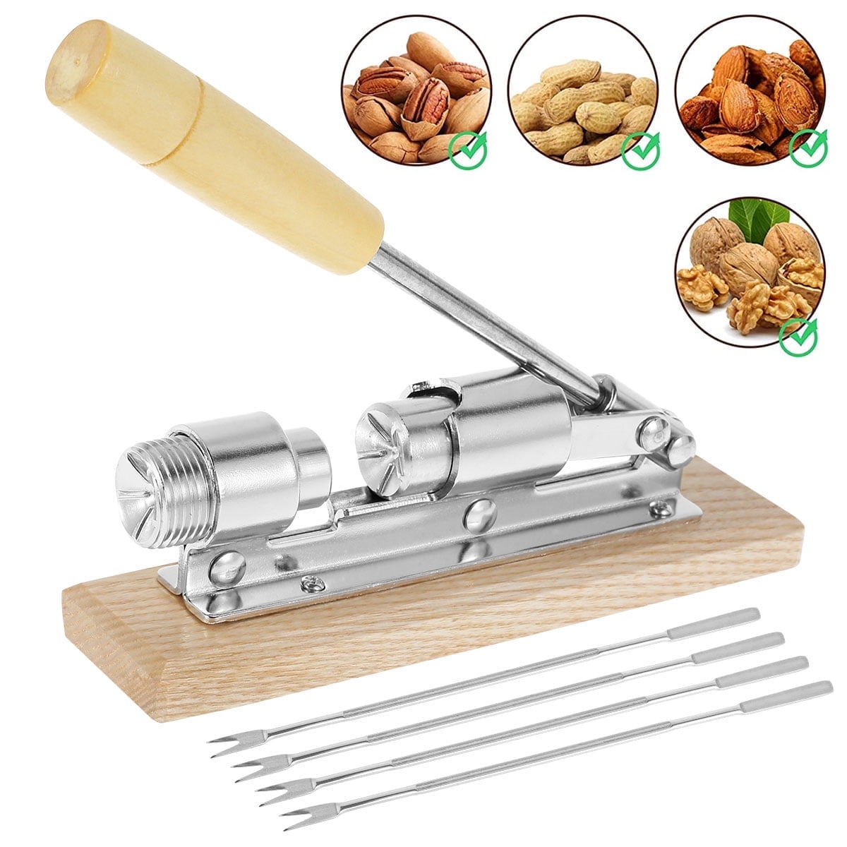Hvxrjkn Heavy Duty Pecan Nut Cracker Tool Stainless Steel Wood Base ...