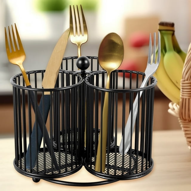 Hvxrjkn Metal Utensil Caddy 360 Degree Rotating Cutlery Holder 4 ...
