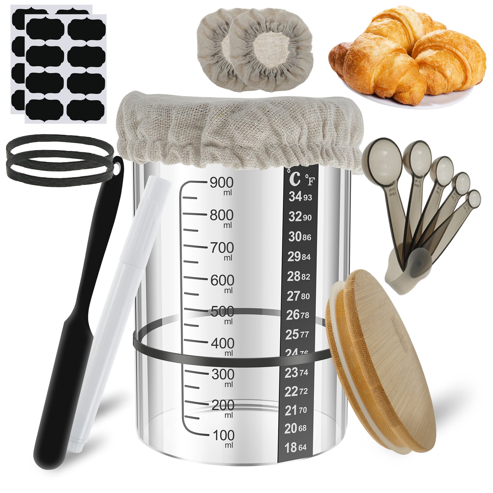 Hvxrjkn Sourdough Starter Jar Kit 900ml Sourdough Starter Container ...
