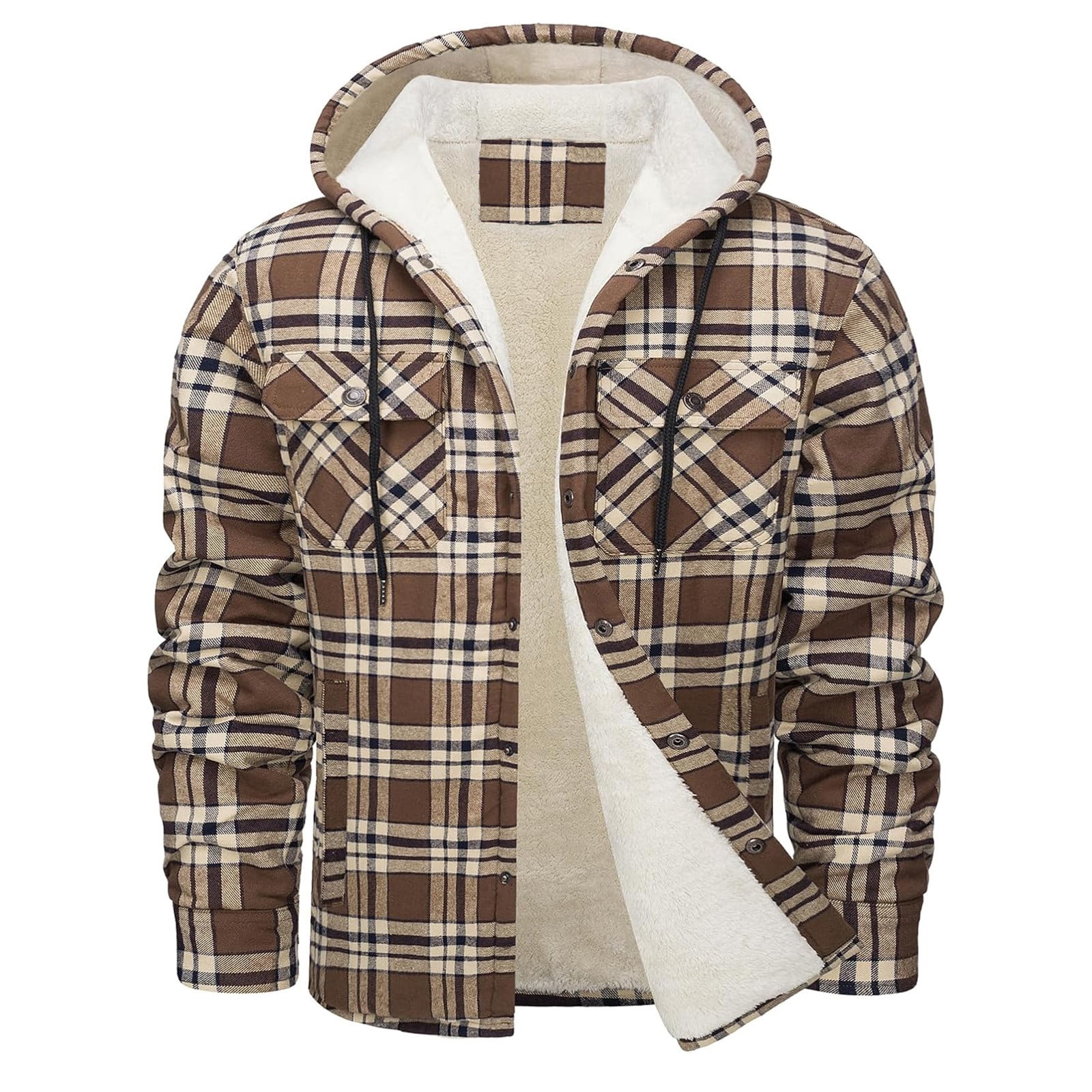 Hvyesh 2025 Men Flannel Shirt Jacket Fleece Sherpa Lined Plaid Jackets ...