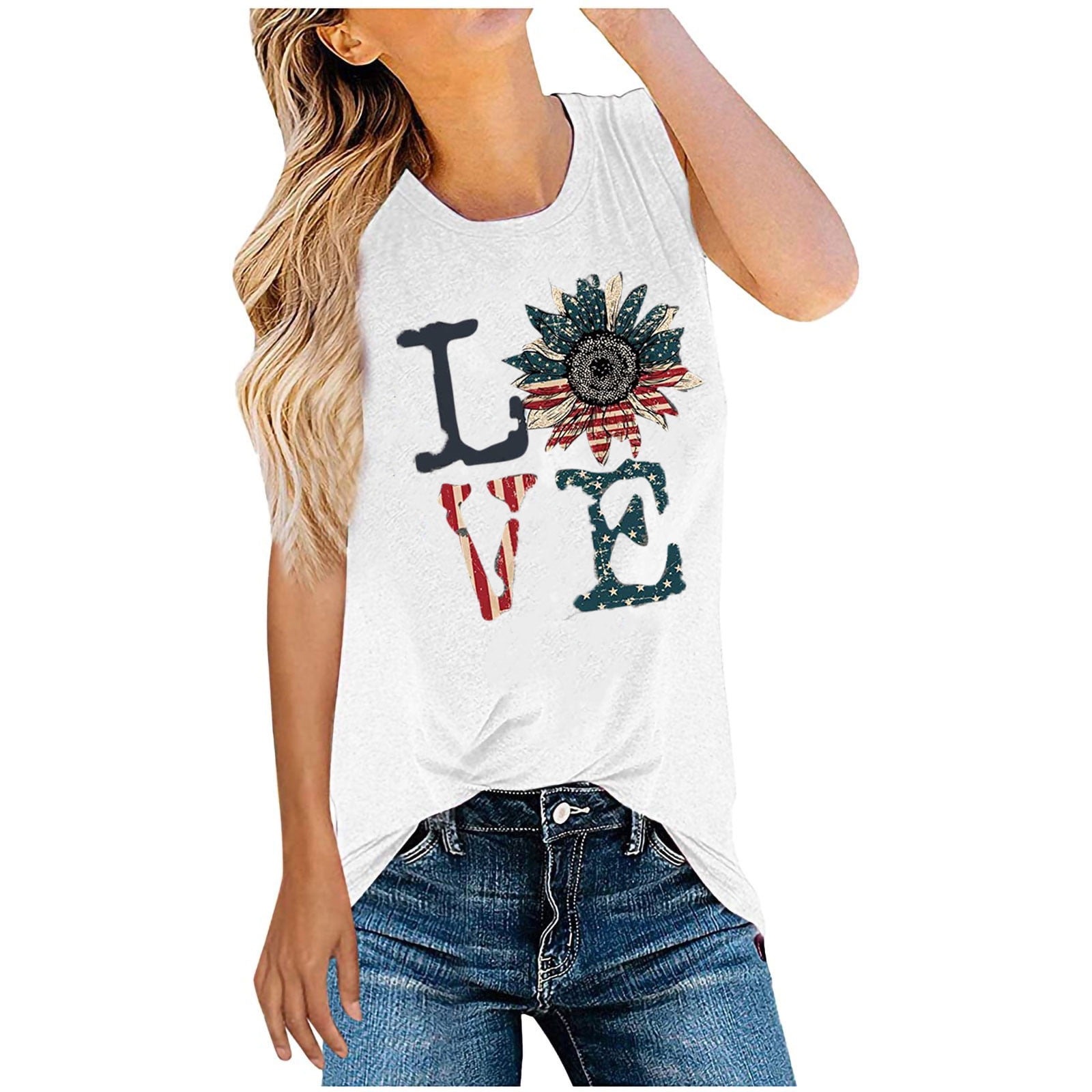 Hvyesh 4th Of July Tank Tops Womens Summer American Flag Graphic Tshirt