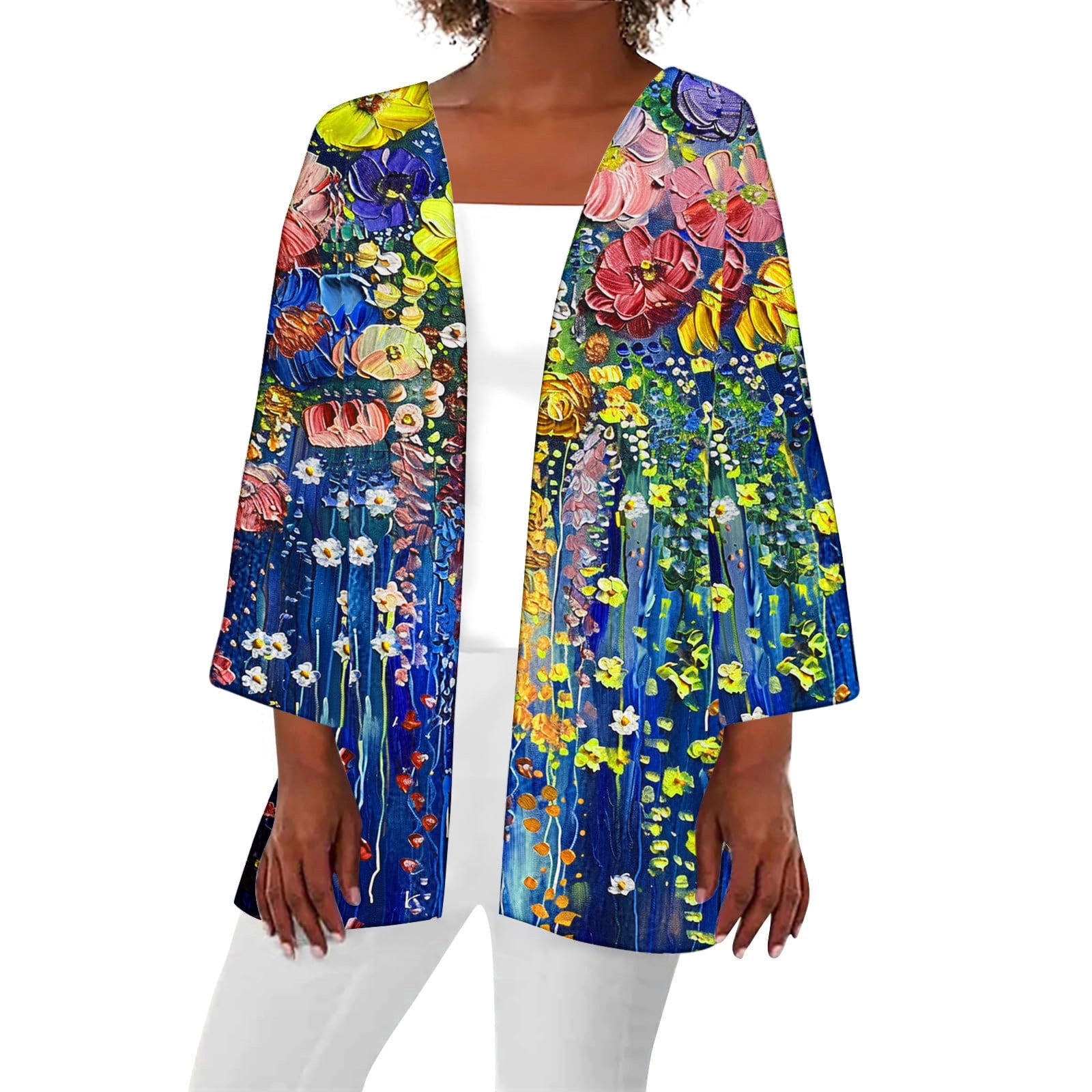 Hvyesh Cardigan for Women Floral Print Kimono Cardigan Soft Draped ...