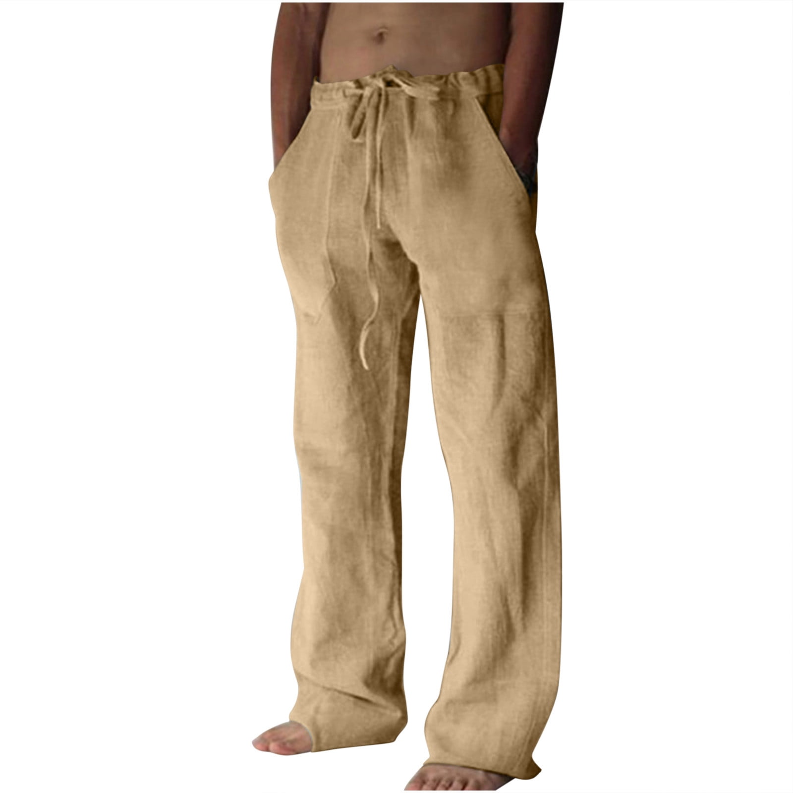 Hvyesh Men Cotton Linen Pants Big and Tall Casual Elastic Drawstring ...