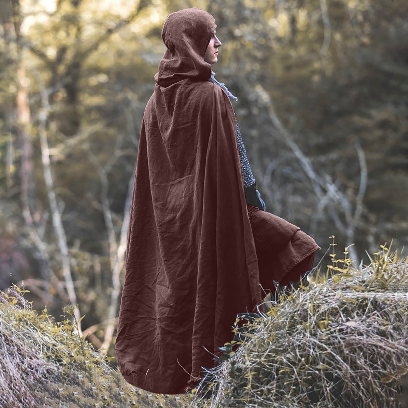 Hvyesh Clearance Men's Cotton Linen Cloak Medieval Retro Hooded Capes ...