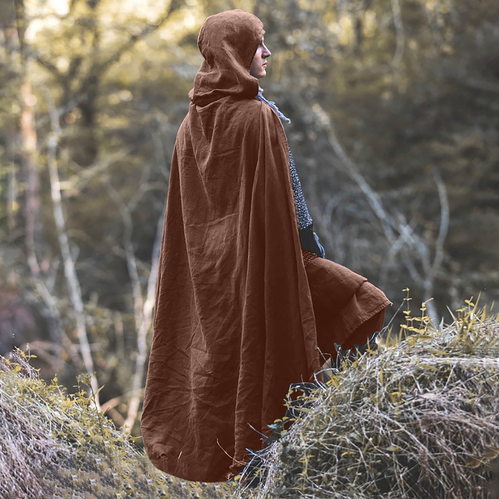 Hvyesh Clearance Men's Cotton Linen Cloak Medieval Retro Hooded Capes ...