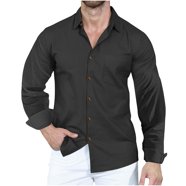 Men's Classic Button Up Long Sleeve Solid Cream Color Slim Fit Dress ...