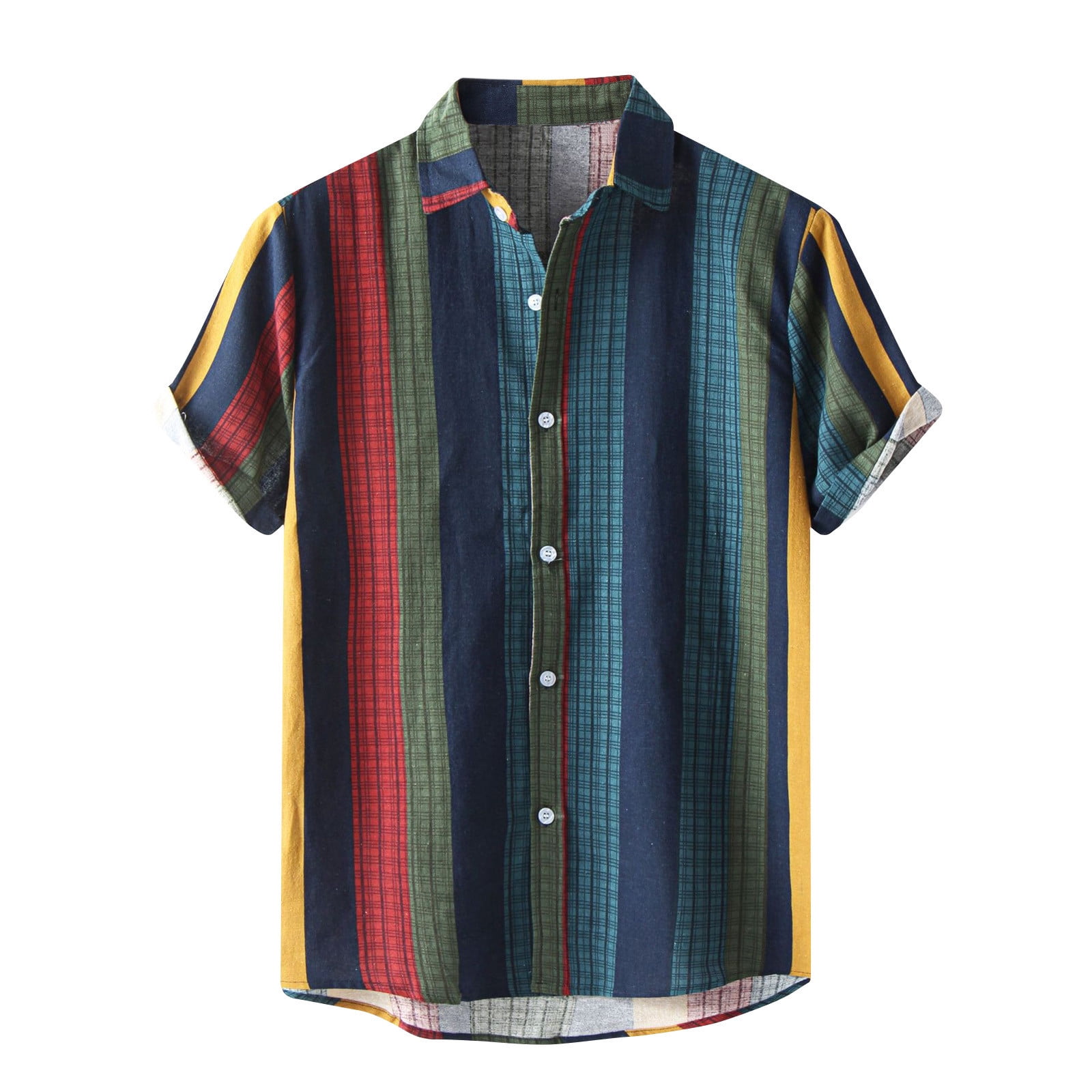 Hvyesh Mens Cotton Linen Stripes Shirts Fashion Color Block Textured ...