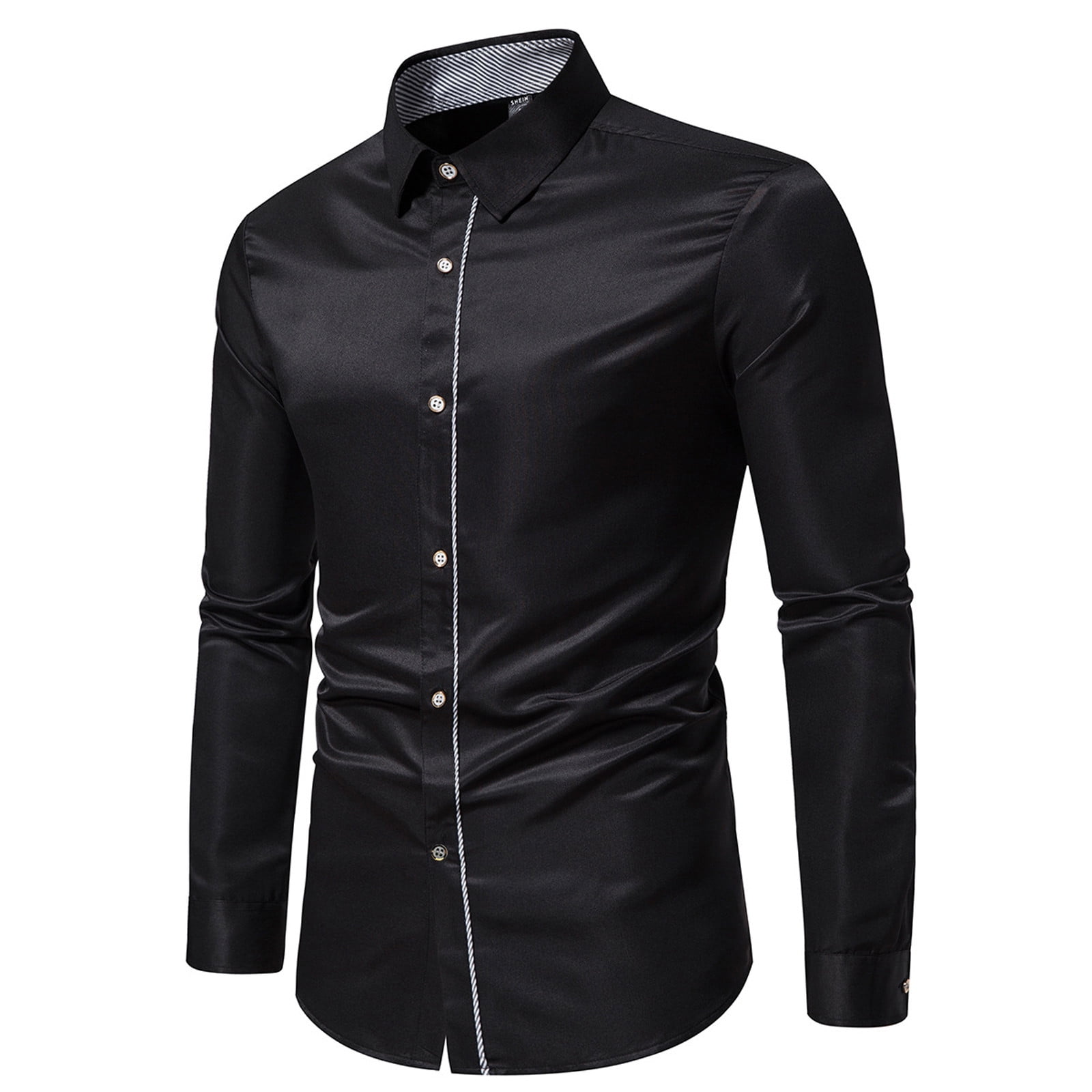 Hvyesh Mens Slim Fit Dress Shirt Luxury Silk Satin Long Sleeve T Shirt ...