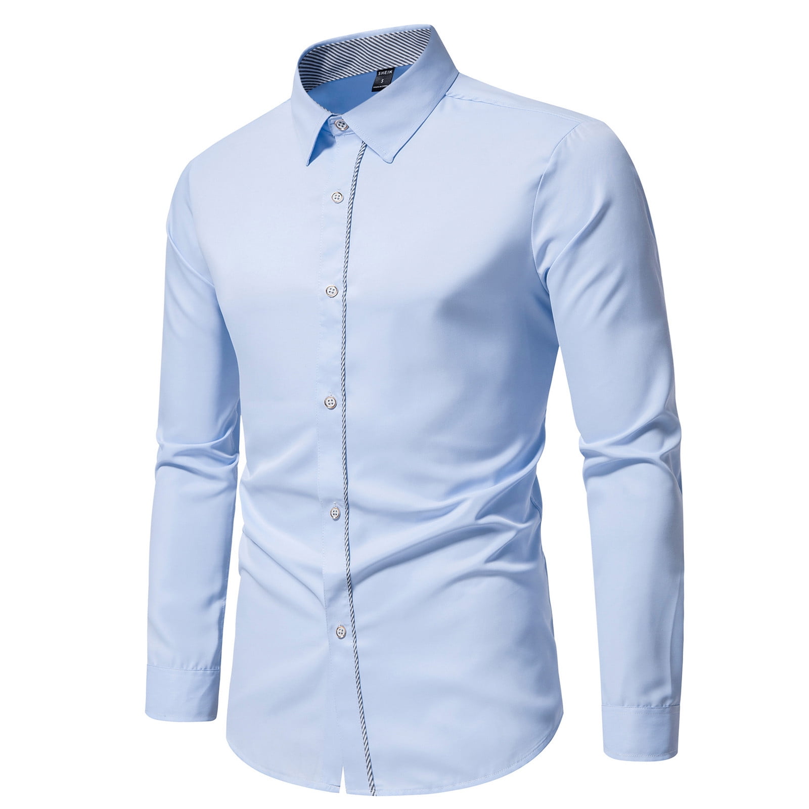 Hvyesh Mens Slim Fit Dress Shirt Luxury Silk Satin Long Sleeve T Shirt ...