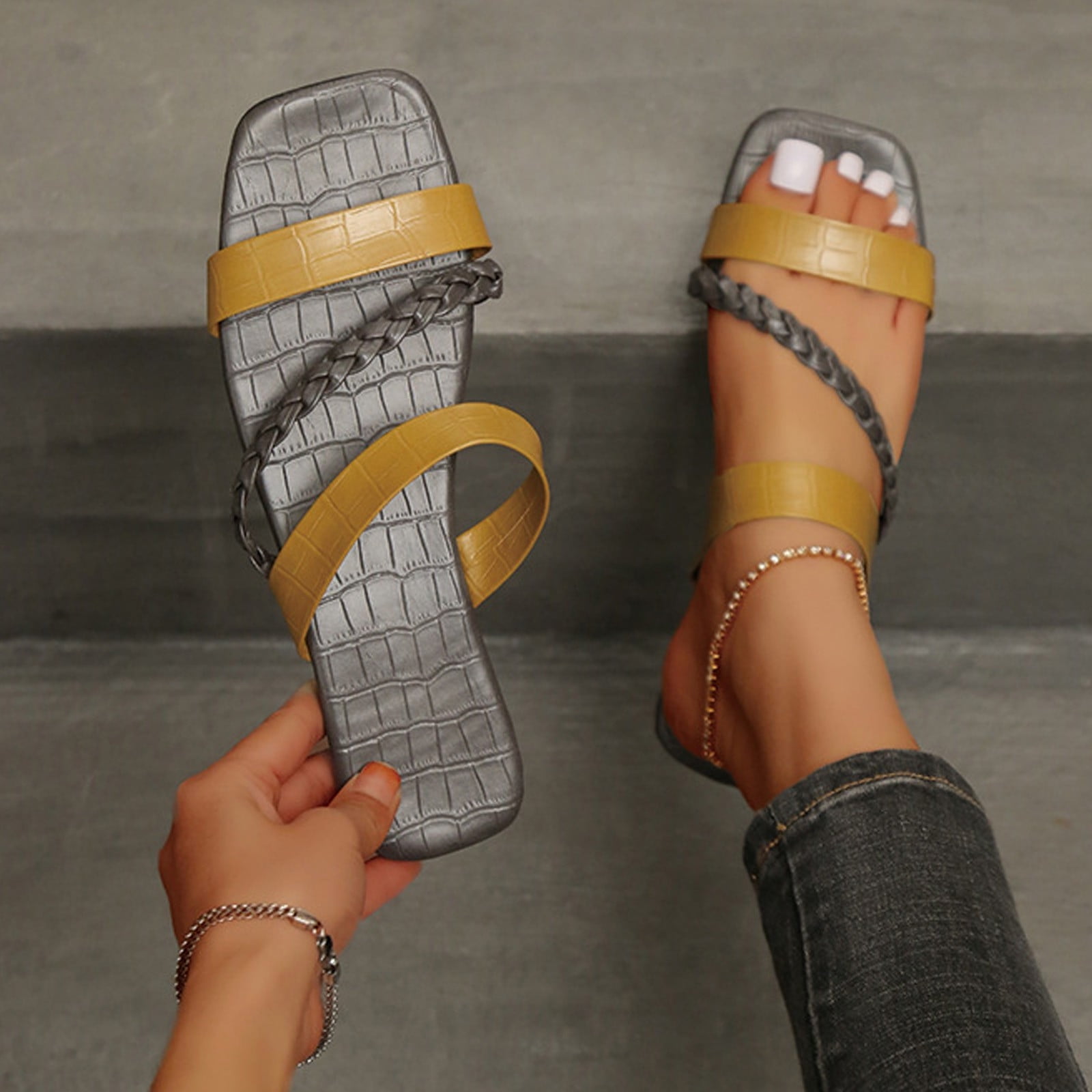 Hvyesh Flat Sandals for Women Dressy Summer Square Toe Sandals Comfy ...