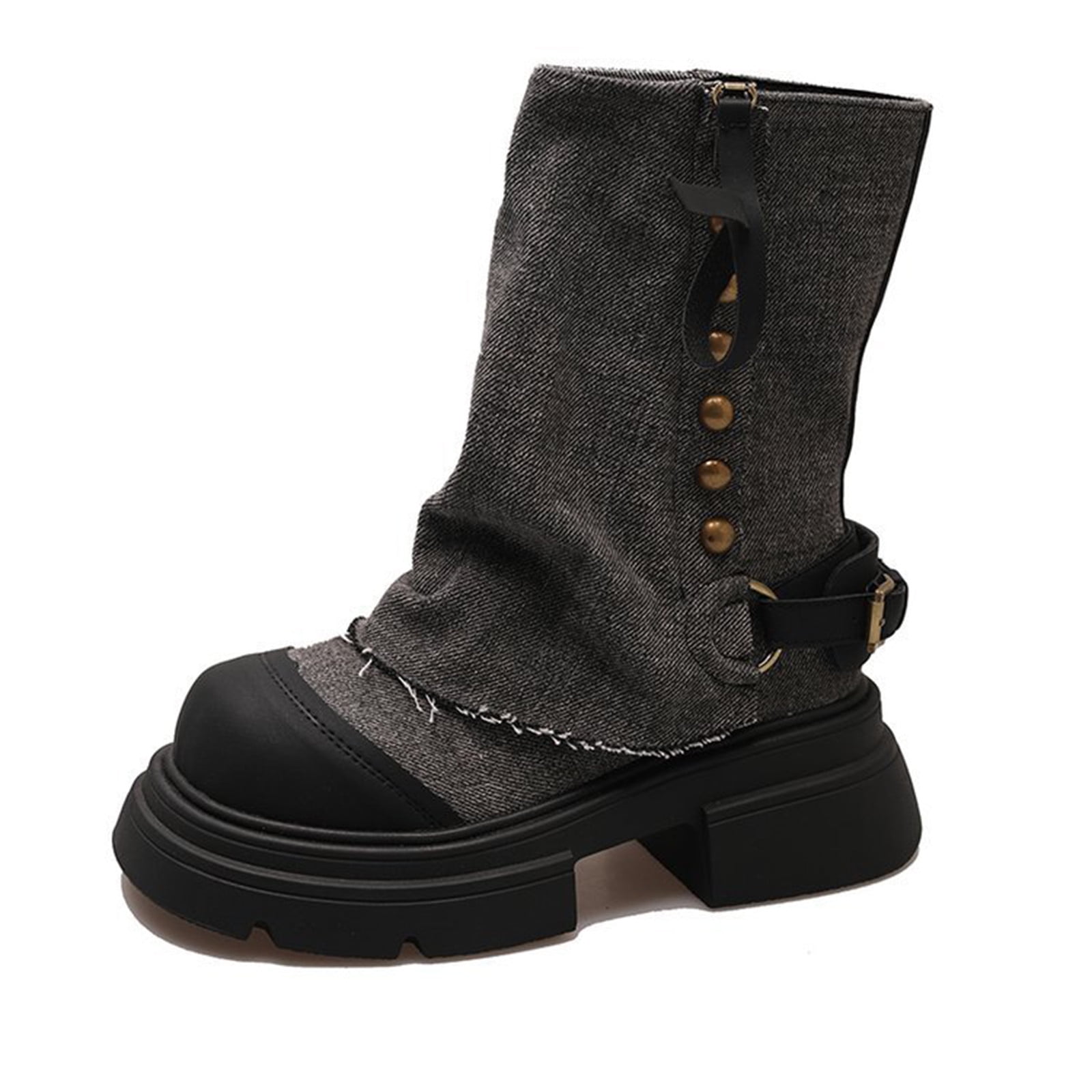 Hvyesh Fold Over Denim Boots for Women, Lug Sole Chunky Platform Heel ...