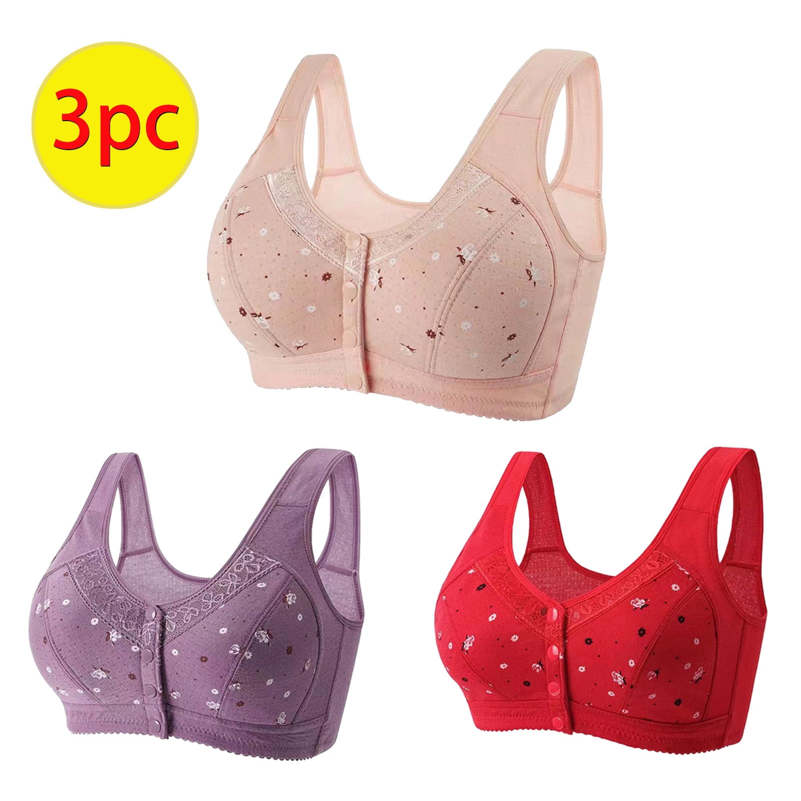 Hvyesh Front-Closure Bra 3 Pack, 2025 New Front Button Breathable Skin ...