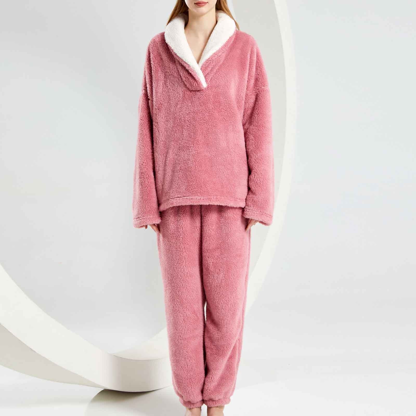 Hvyesh Fuzzy Pajamas Set for Women Winter Warm Fluffy Loungewear Soft ...