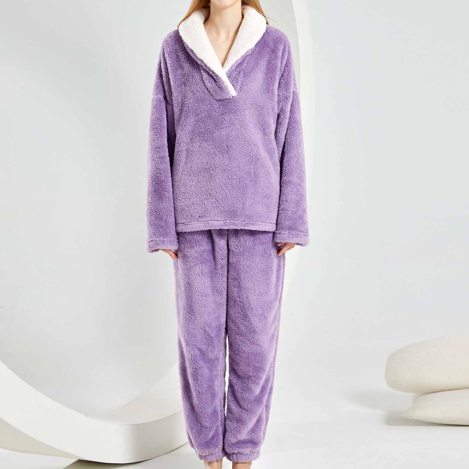 Hvyesh Fuzzy Pajamas Set for Women Winter Warm Fluffy Loungewear Soft ...