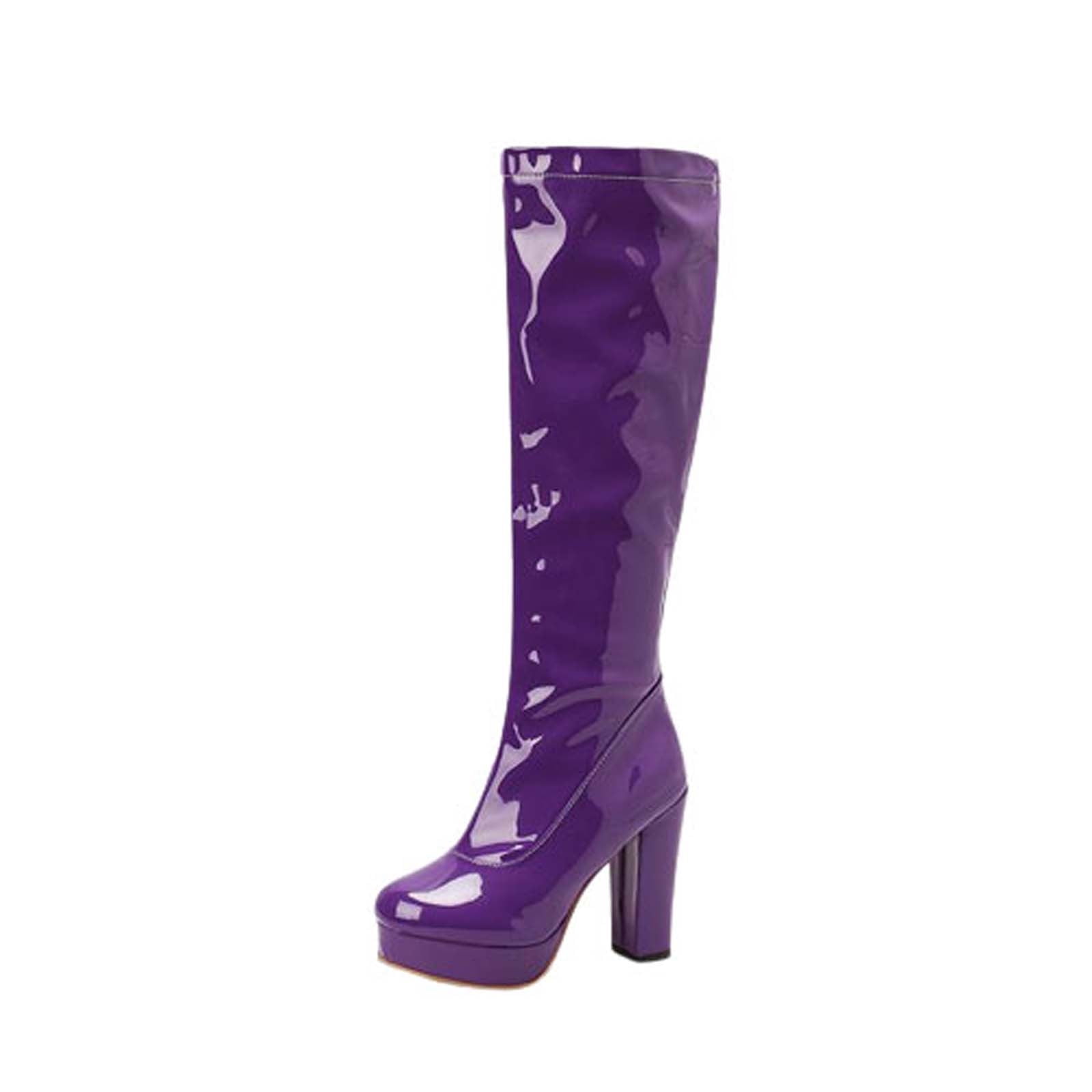Hvyesh Knee High Boots for Women Gogo Boots 70s Boots,Leather Square ...