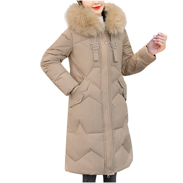 Hvyesh Long Puffer Coat Women Plus Size Jacket Cute Faux Fur Padded ...
