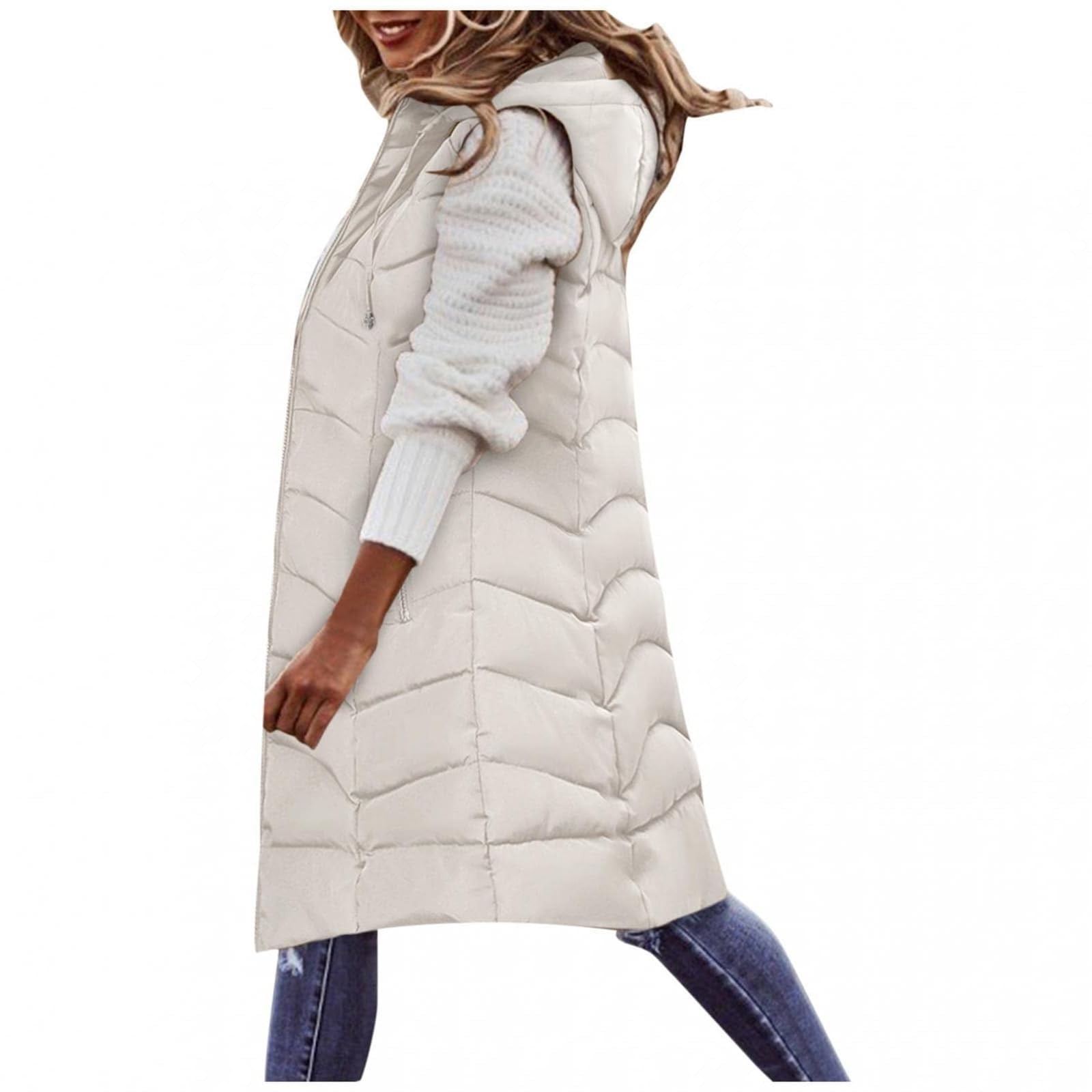 Hvyesh Long Quilted Vest for Women Sleeveless Plus Size Hooded ...
