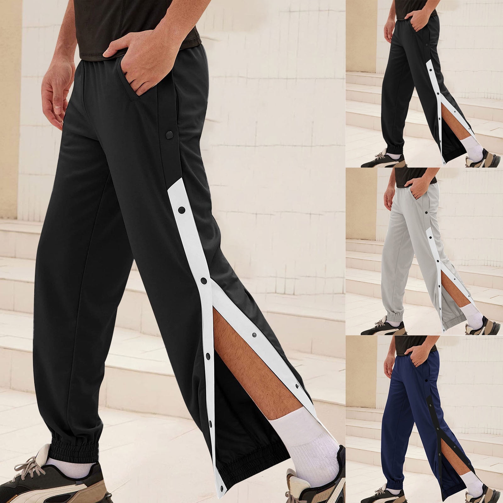 Hvyesh Men Big and Tall Side Zipper Pants Casual Wide Leg Elastic Waist ...