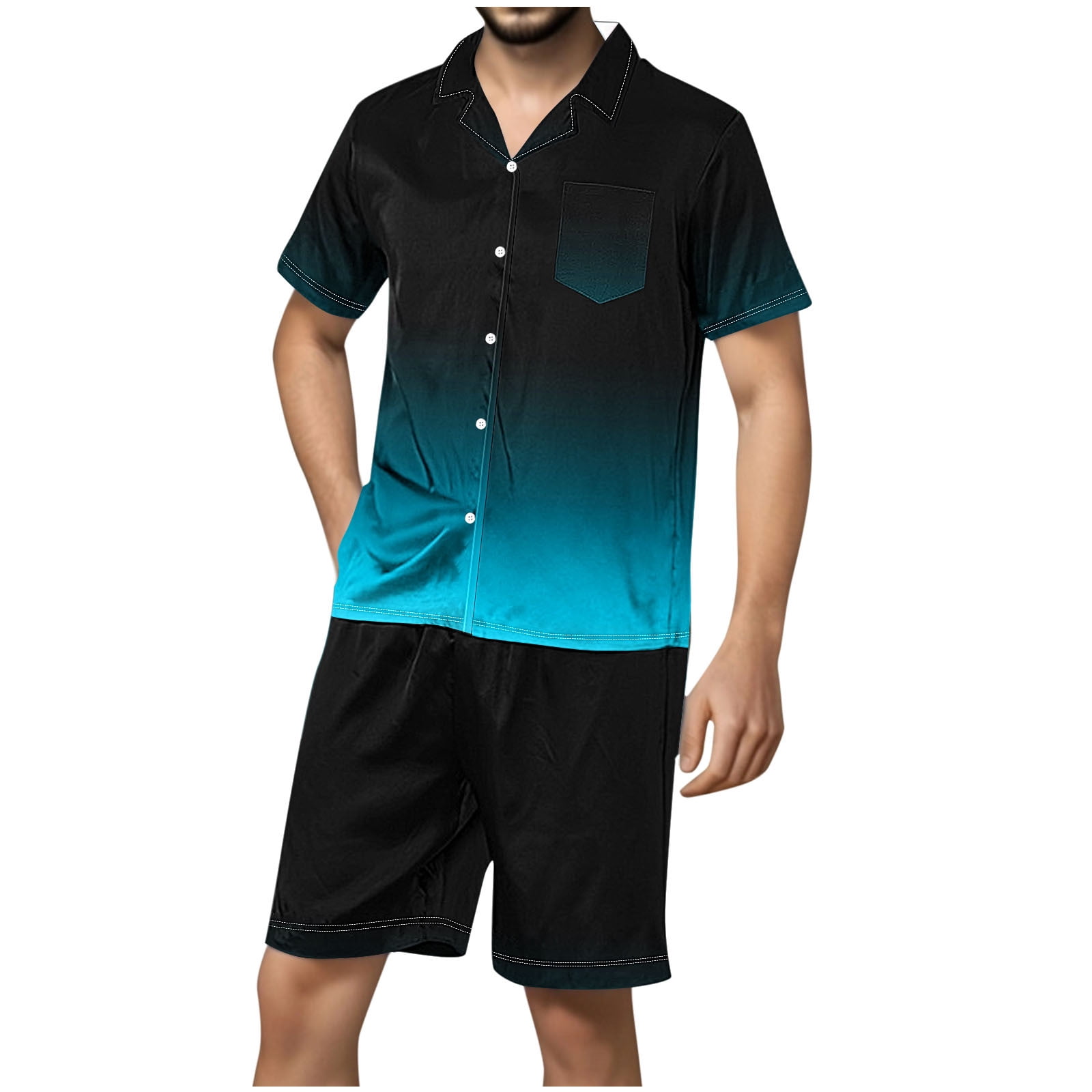 Hvyesh Men Silk Pajamas Set Sleepwear Sleep Shirt and Shorts Pajama Set ...