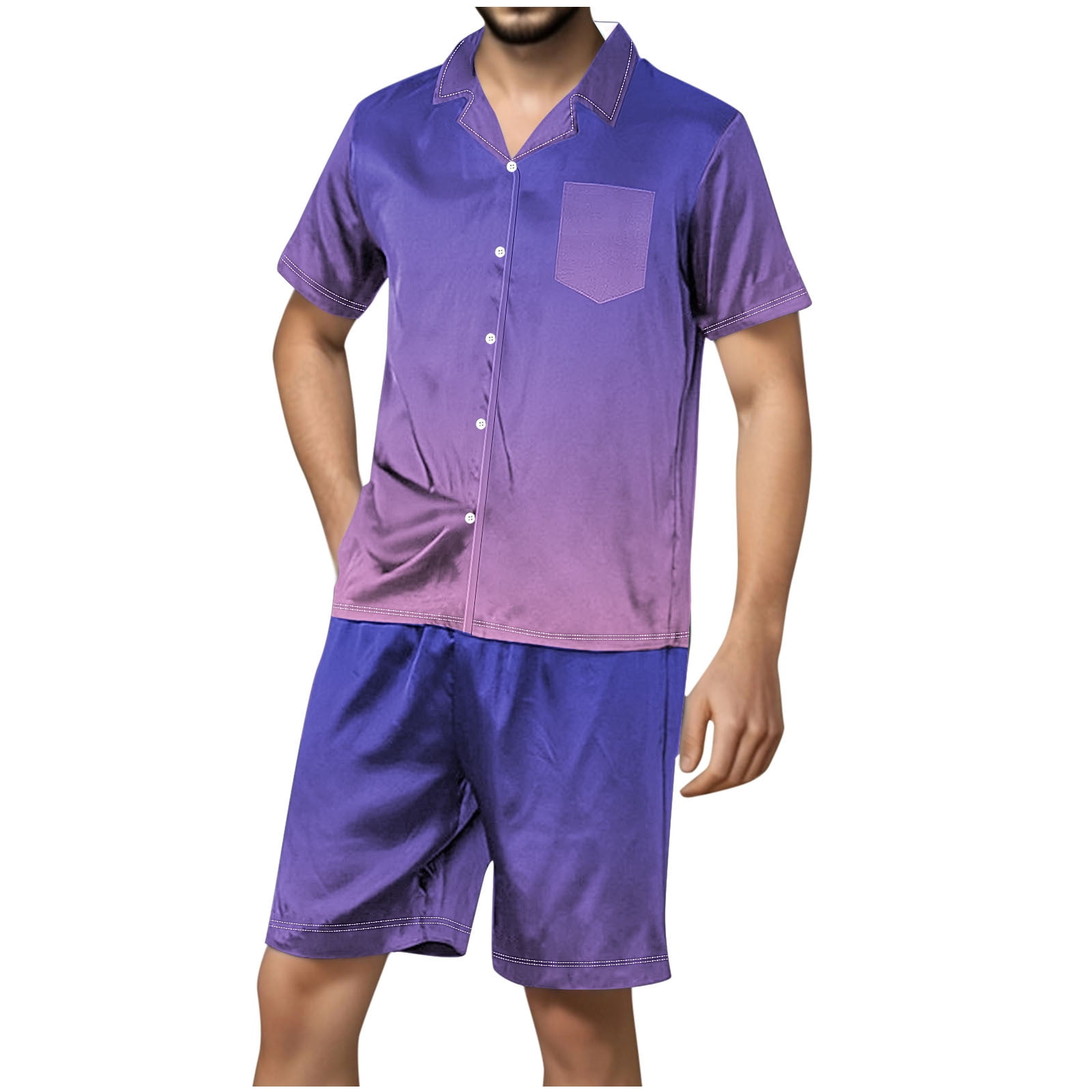 Hvyesh Men Silk Pajamas Set Sleepwear Sleep Shirt and Shorts Pajama Set ...