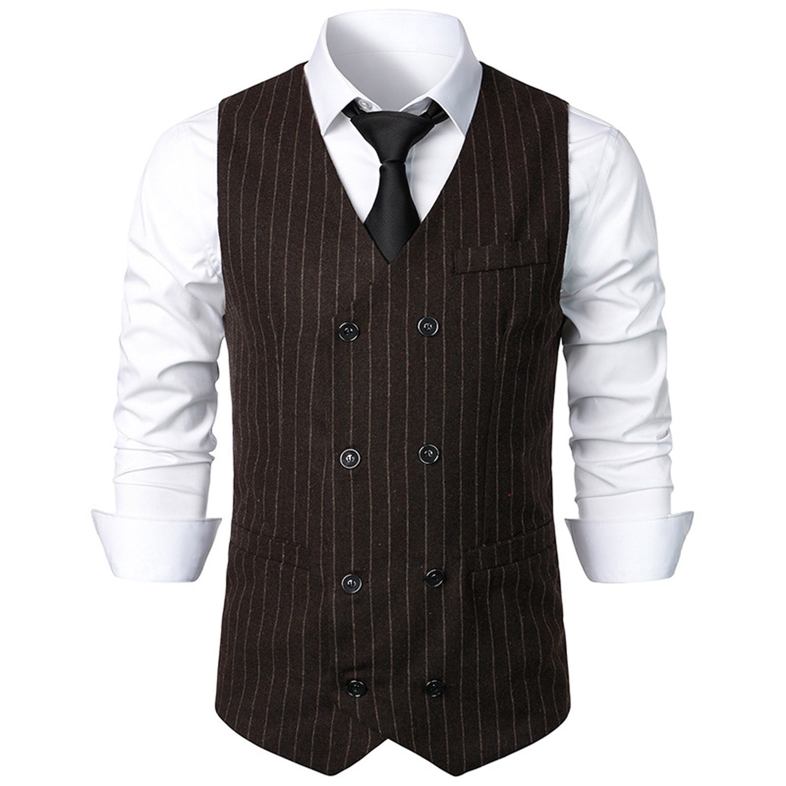 Hvyesh Men Suit Vest Stripe Double Breasted Business Dress Waistcoat ...