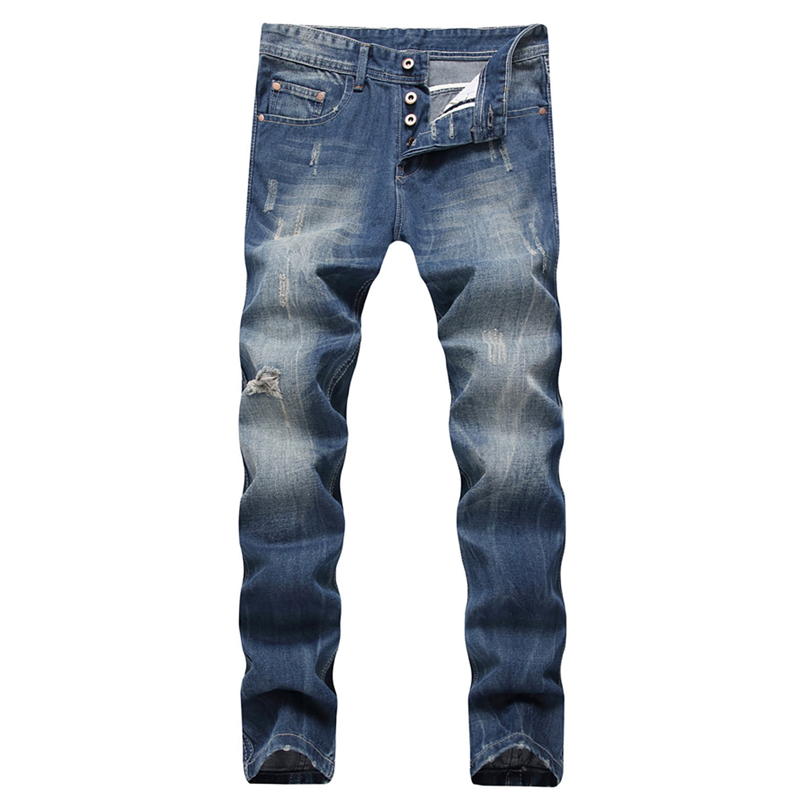 Hvyesh Men's Biker Jeans Trendy Ripped Distressed Jeans Cozy Streetwear ...