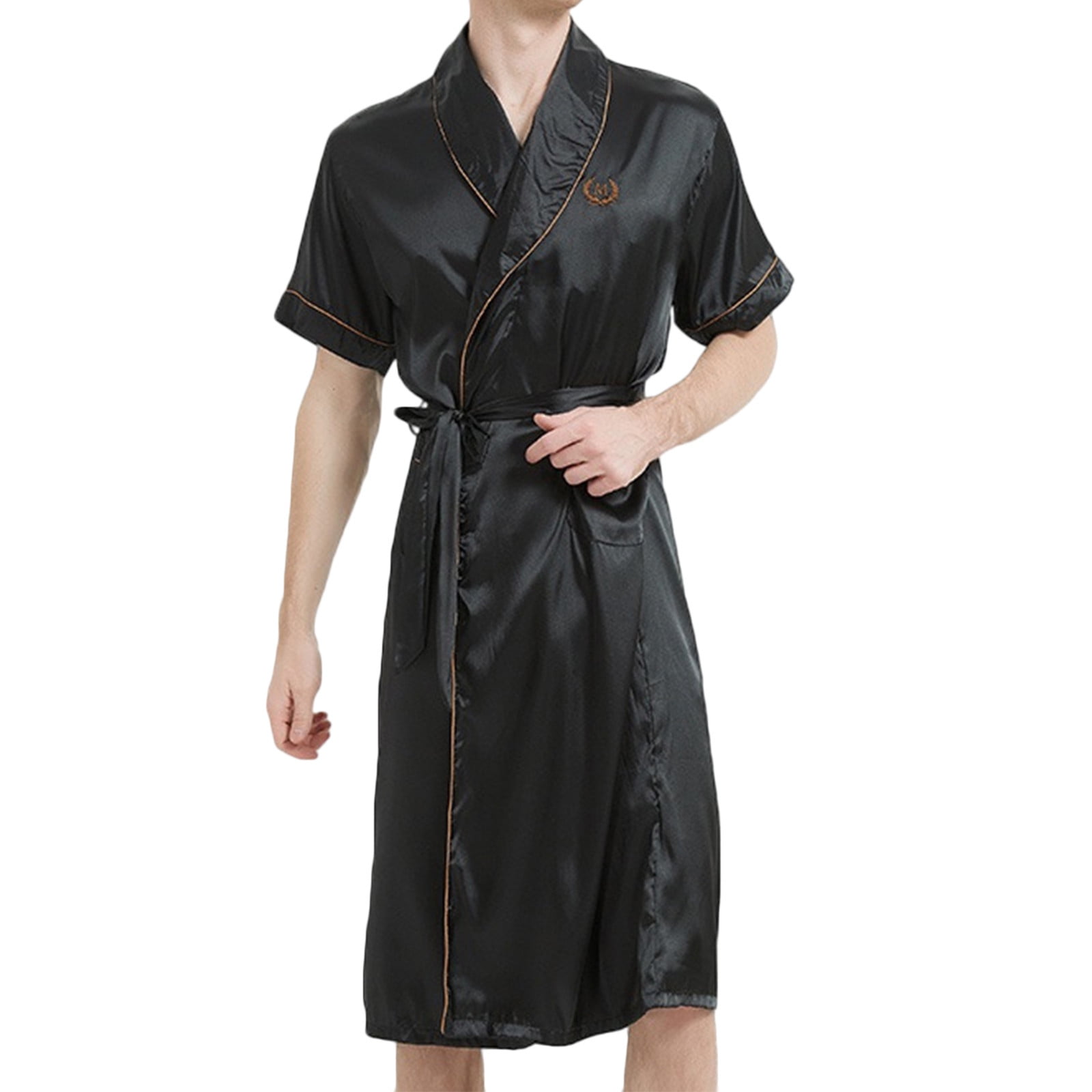 Hvyesh Men's Luxurious Bathrobes Summer Short Sleeve Satin Kimono Robe ...