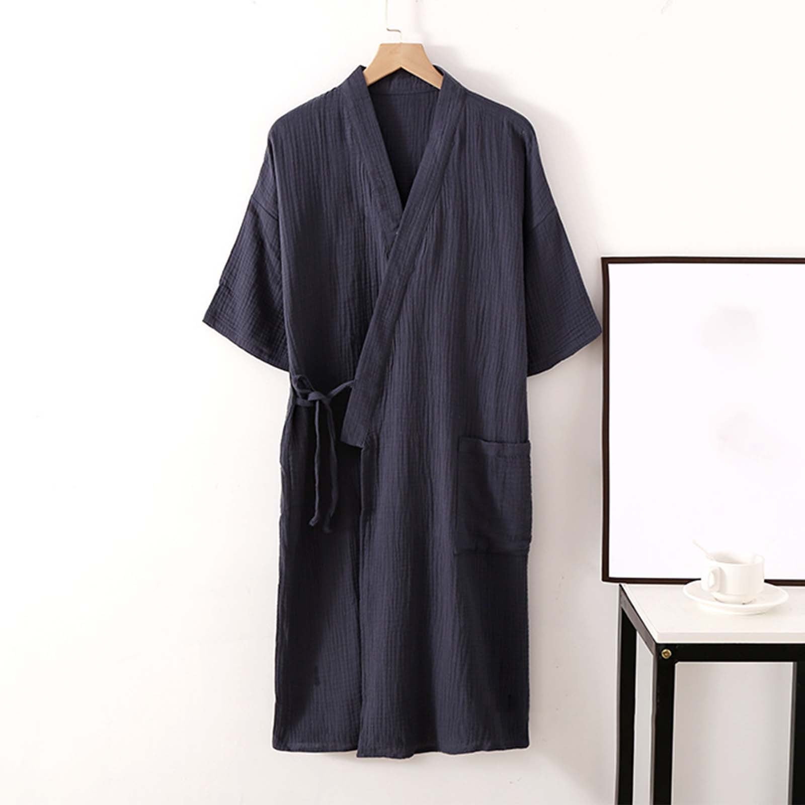 Hvyesh Men’s Satin Robe Lightweight Long Sleeve Kimono Bathrobe Cozy Spa Sleepwear Bathrobes ...