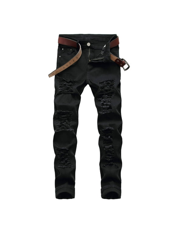 adviicd Jeans Men Men's Ripped Jeans Destroyed Straight Denim Pants Streetwear Skinny Slim Fit ...