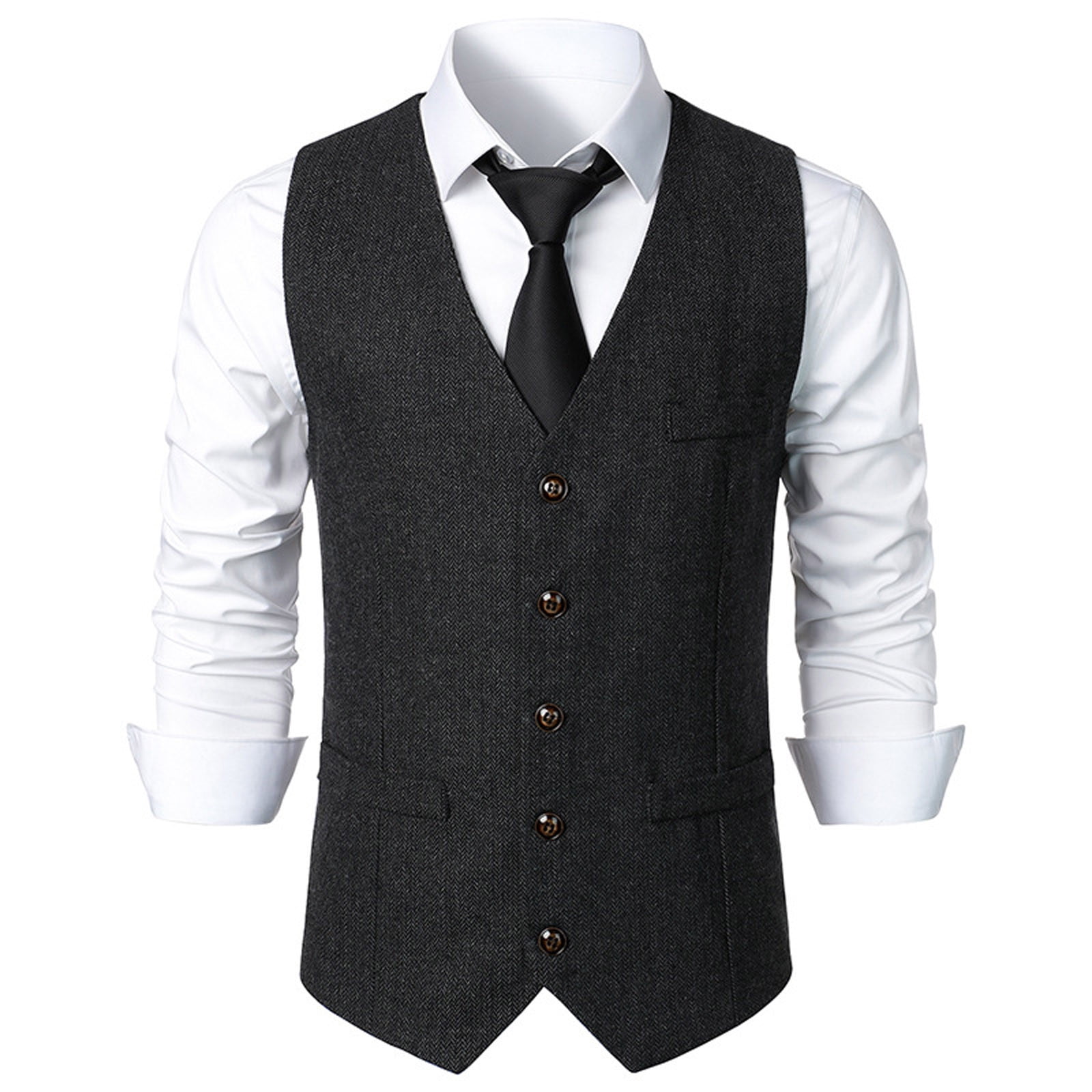 Hvyesh Men's Suit Vest Classic 5 Buttons Dress Waistcoat Casual ...