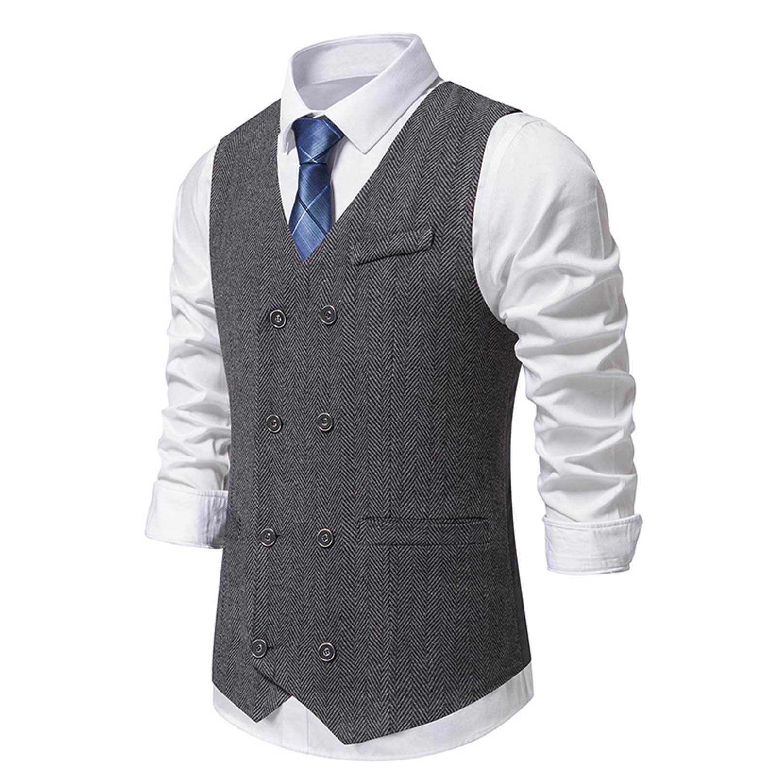 Hvyesh Men's Suit Vest Classic Double Breasted Business Suit Vests for ...