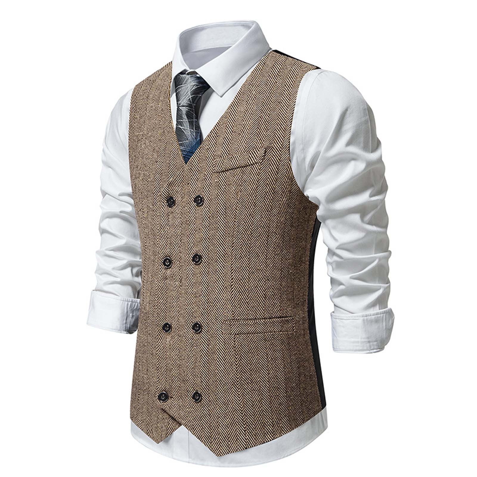 Hvyesh Men's Suit Vest Classic Double Breasted Business Suit Vests for ...