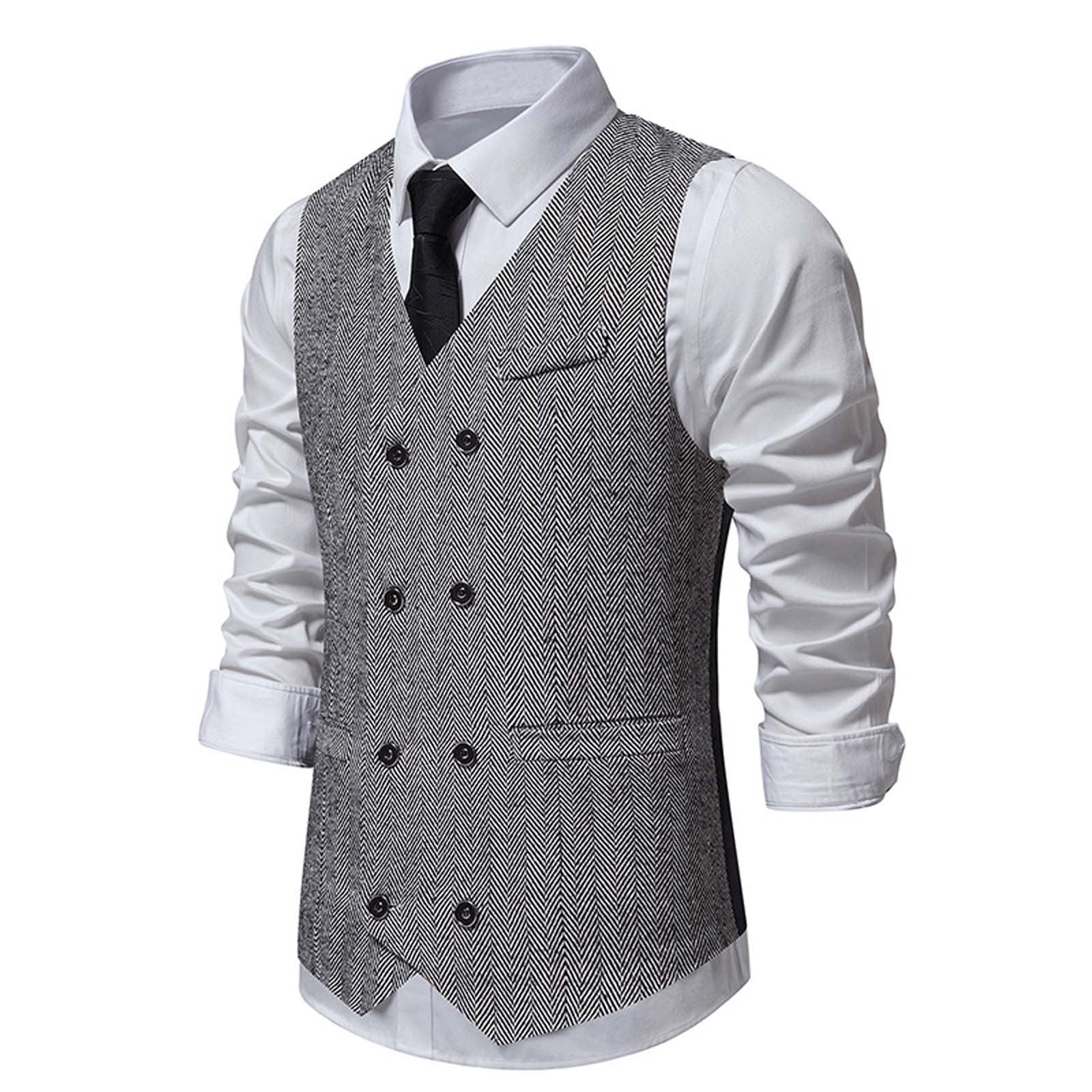 Hvyesh Men's Suit Vest Classic Double Breasted Business Suit Vests for ...