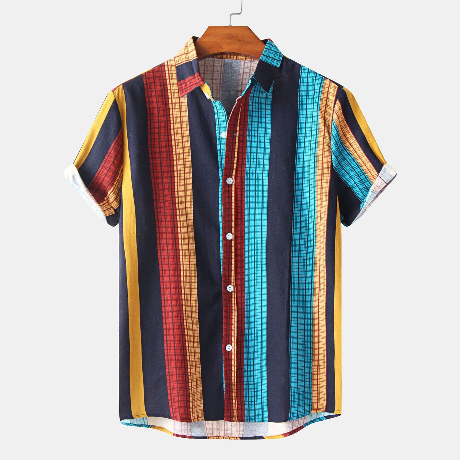 Hvyesh Mens Cotton Linen Shirts Classic Retro Stripes Graphic Tees ...