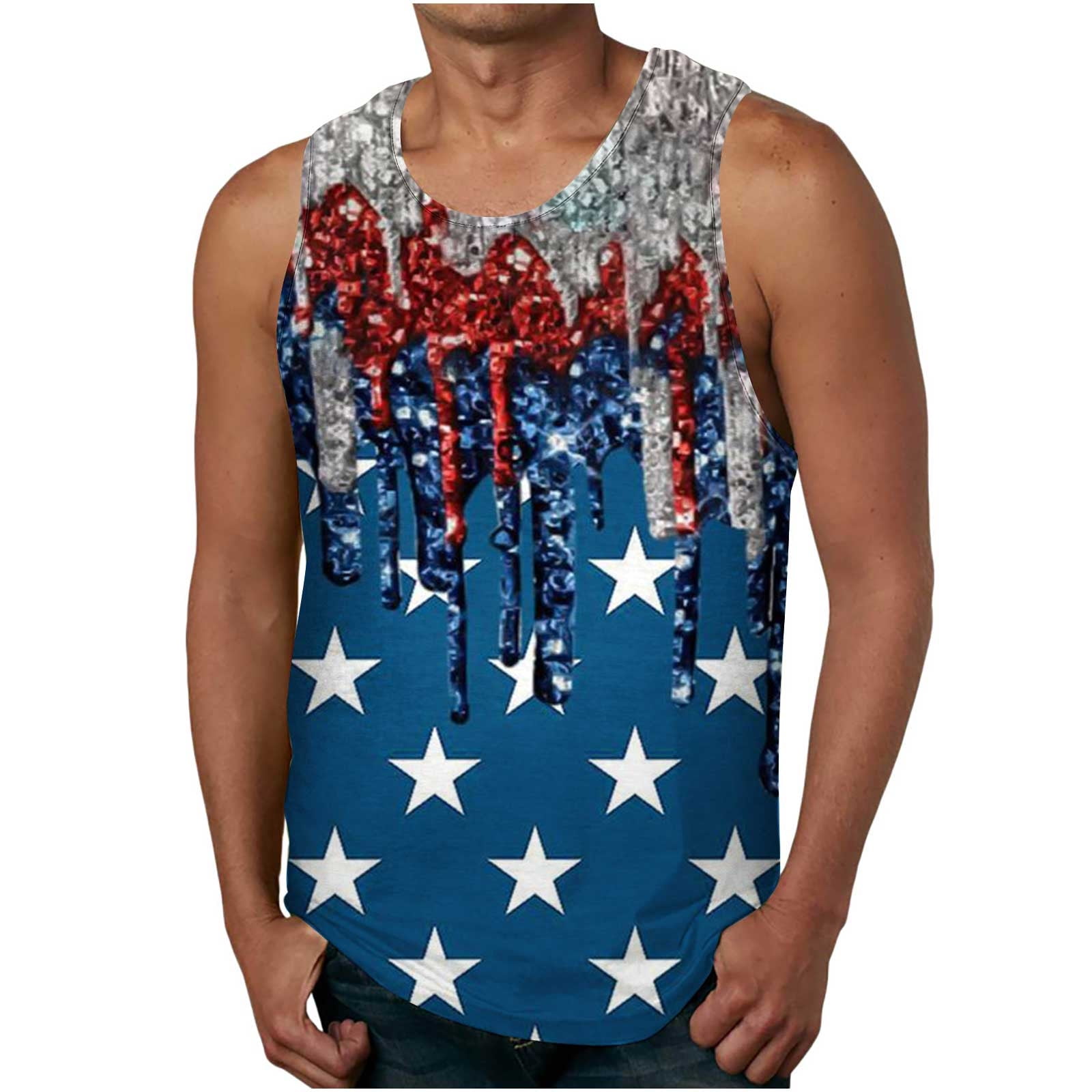 Hvyesh Mens Independce Day Tank Tops Classic American Flag Printed