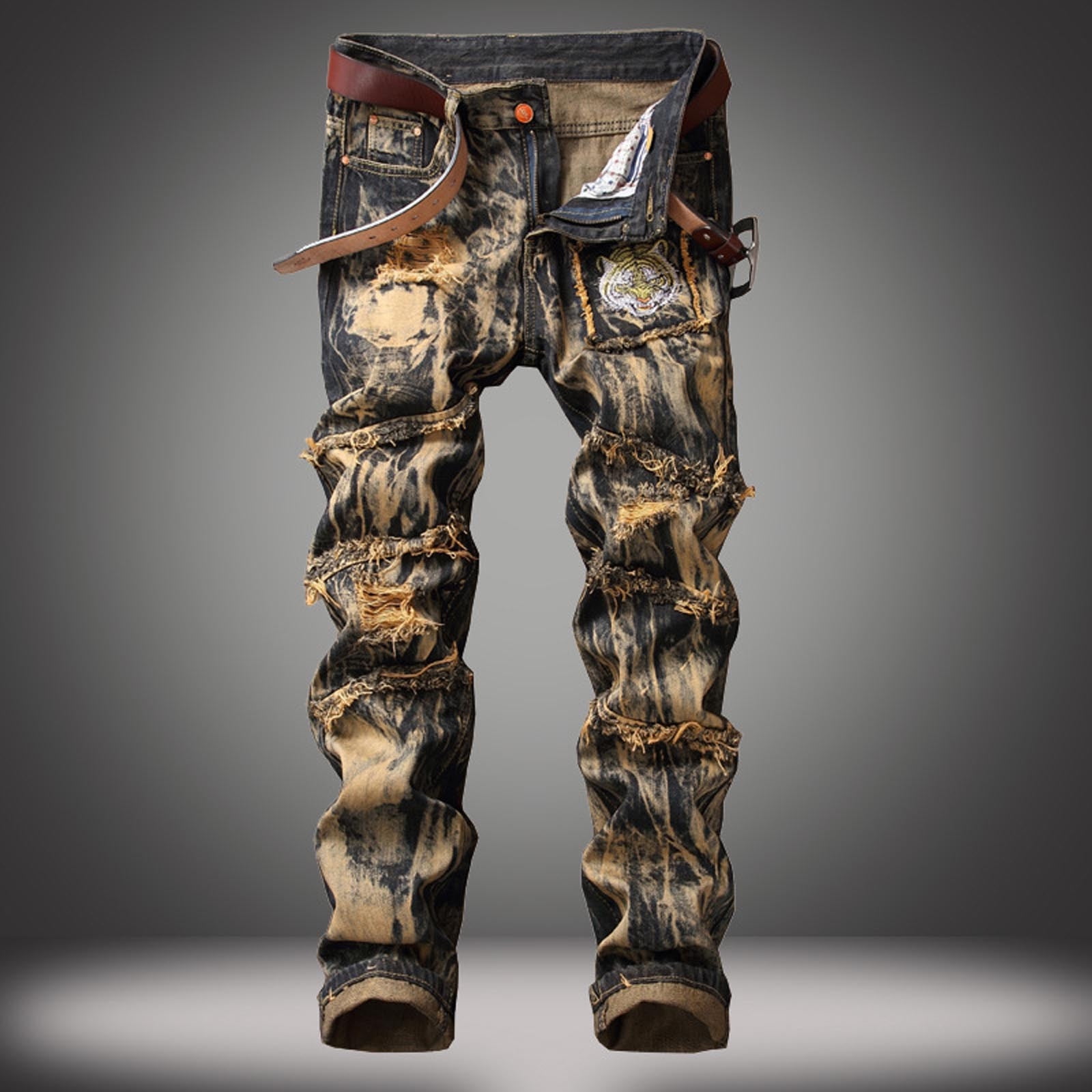 Hvyesh Mens Ripped Jeans,Distressed Destroyed Slim Fit Straight Leg ...